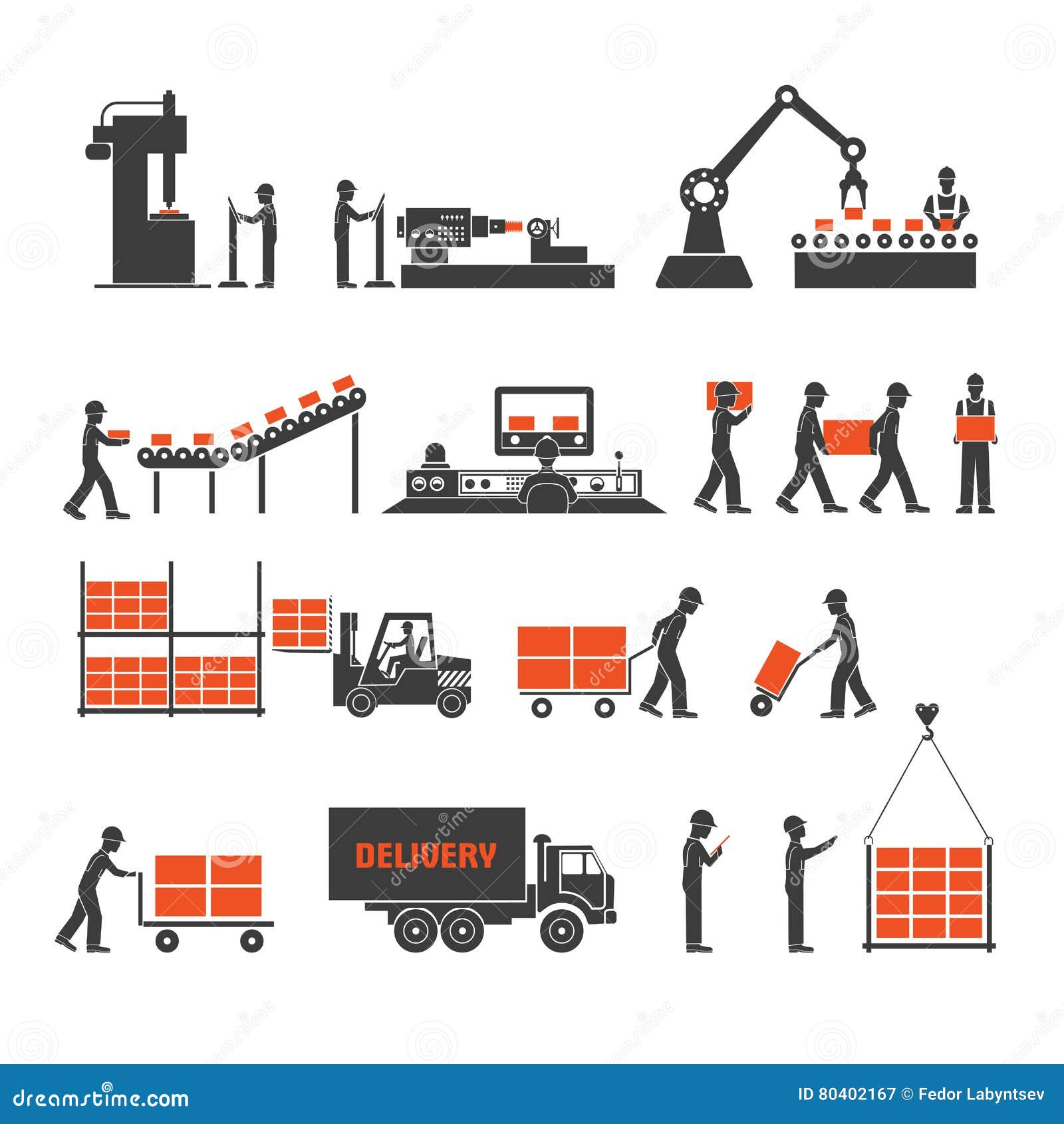 Icons Production Lines of the Conveyor Stock Vector - Illustration of ...