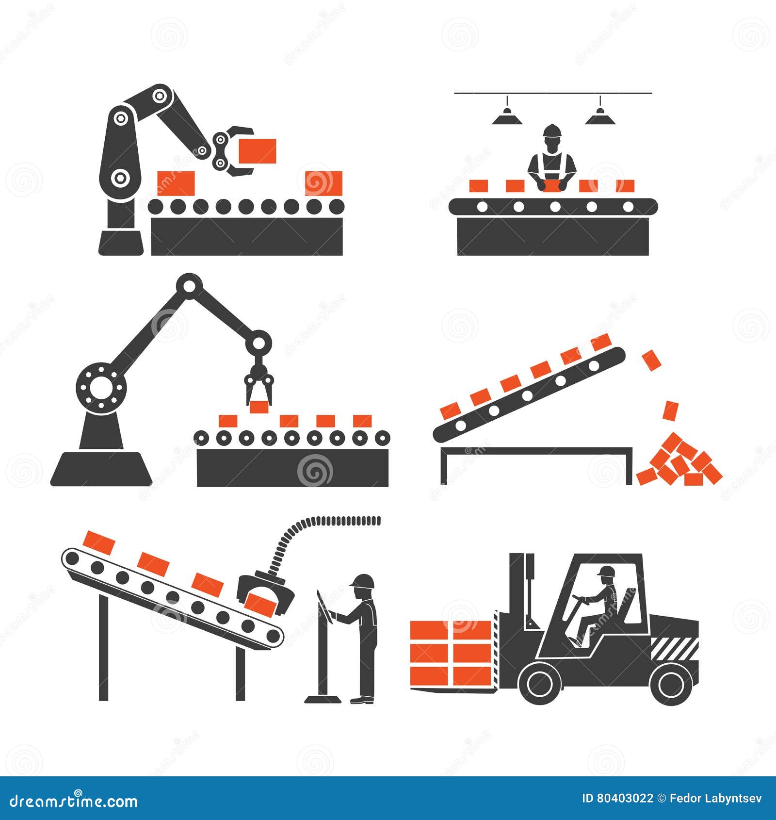 Icons Production Lines Of The Conveyor Cartoon Vector | CartoonDealer ...