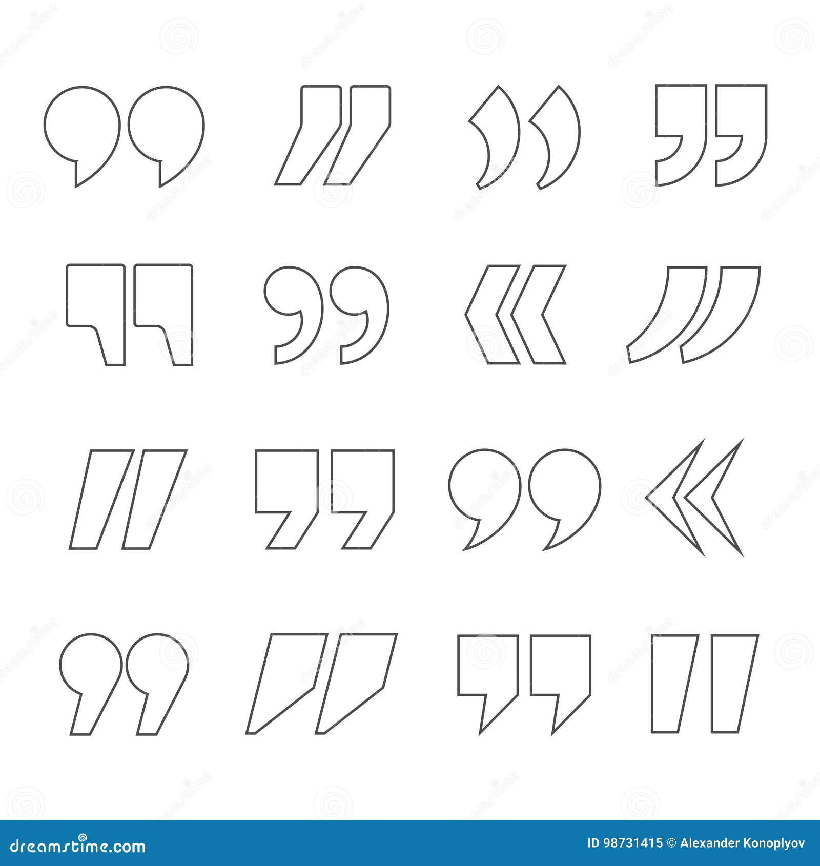 Icons of Quotes in a Flat Linear Style Stock Vector - Illustration of ...