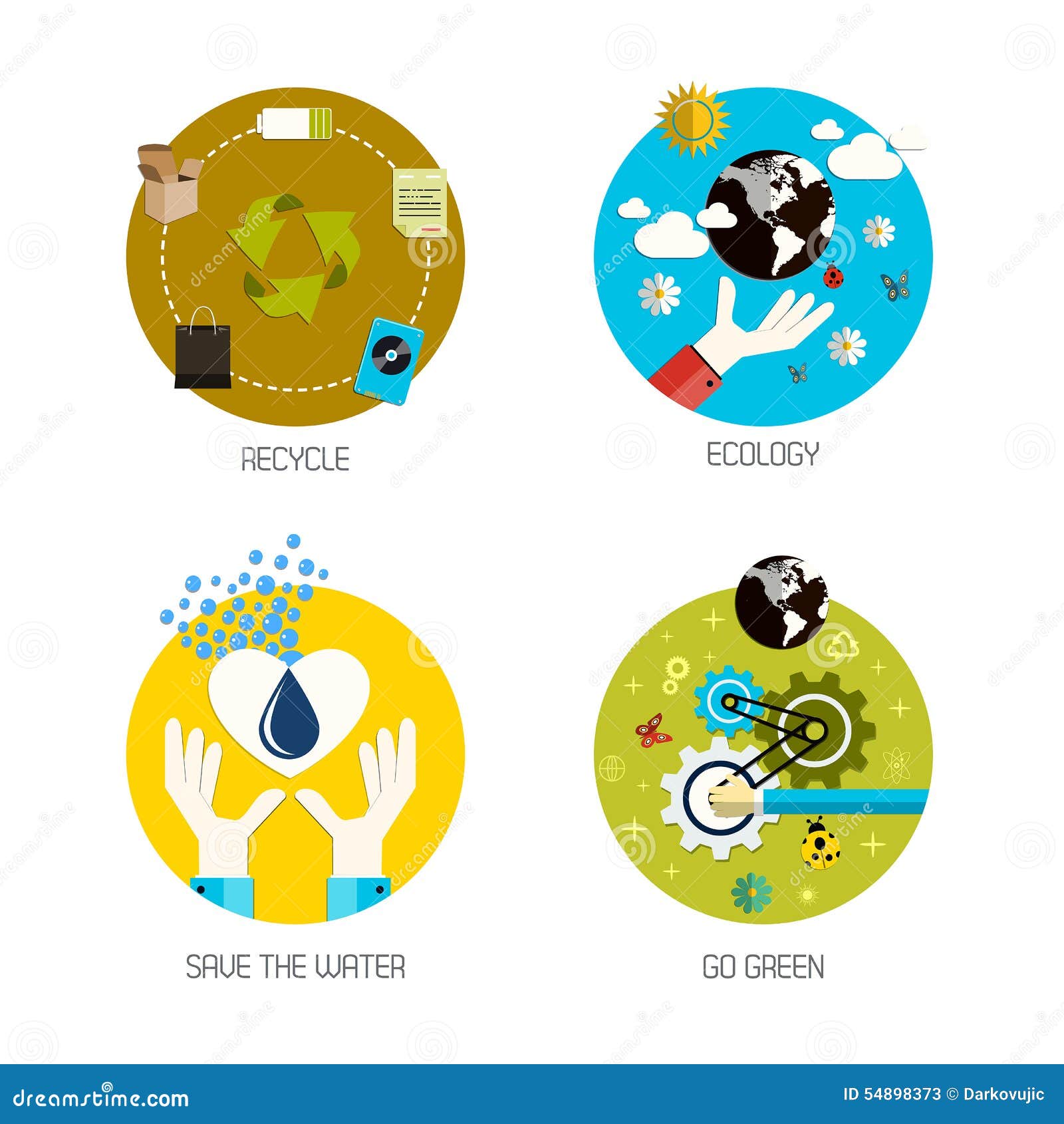 Icons for Recycle, Ecology, Save the Water, Go Green. Flat Style Stock ...