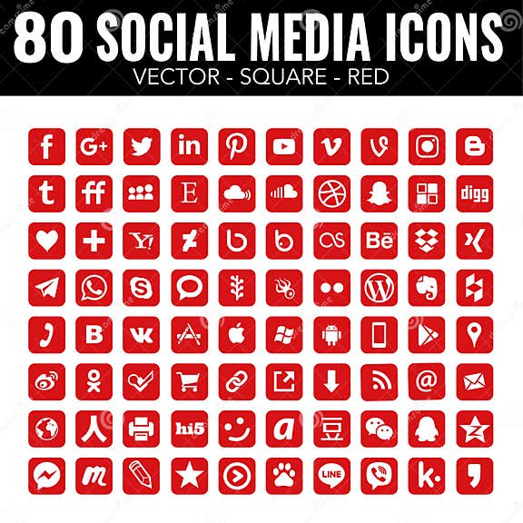Red Vector Square Social Media Icons - for Web Design and Graphic ...