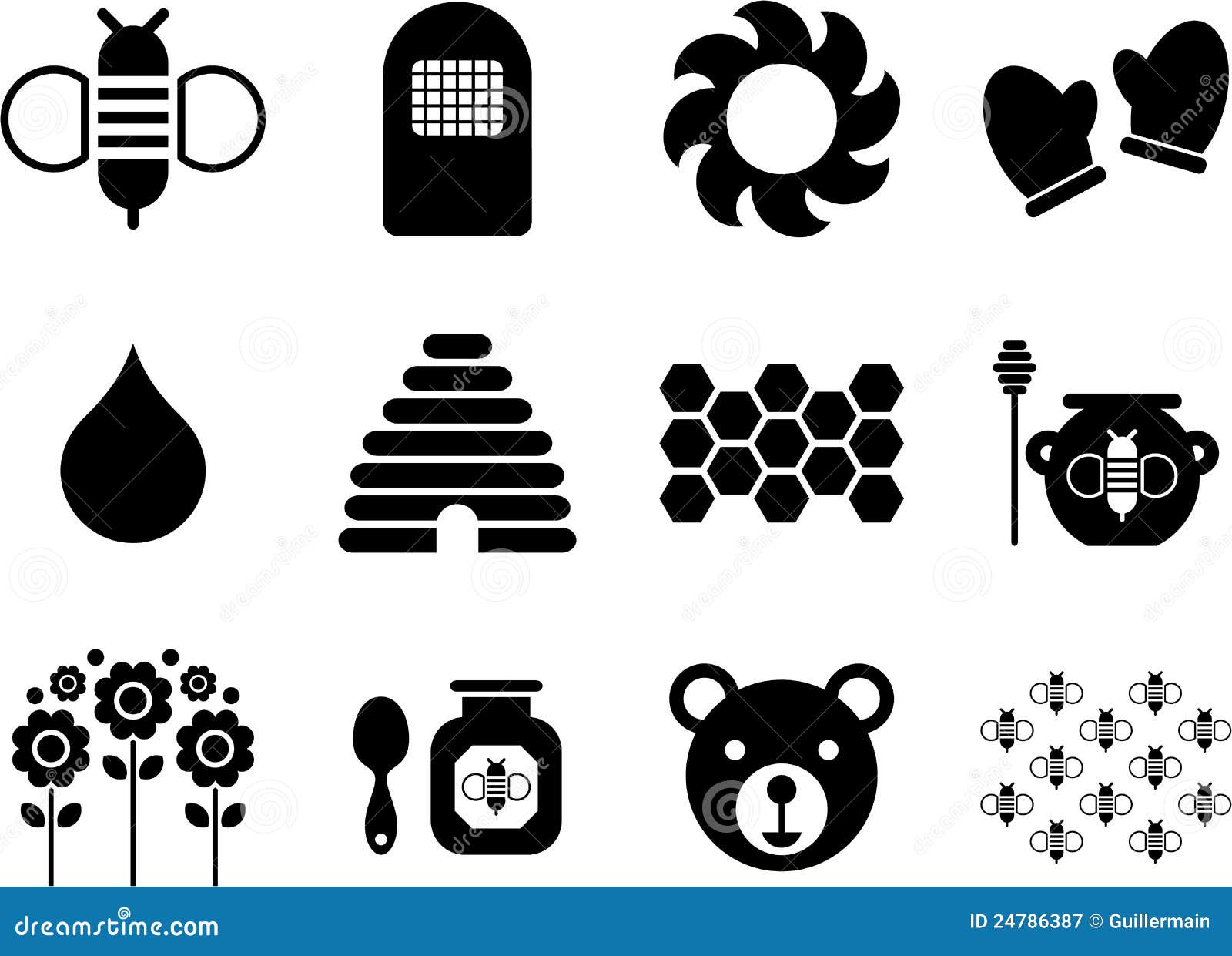 Icons Related To Bees and Honey Stock Vector - Illustration of icon ...