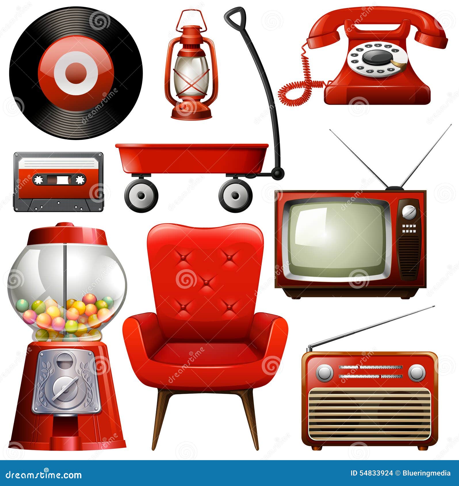 Icons of Retro Products in Red Color Stock Vector - Illustration of ...