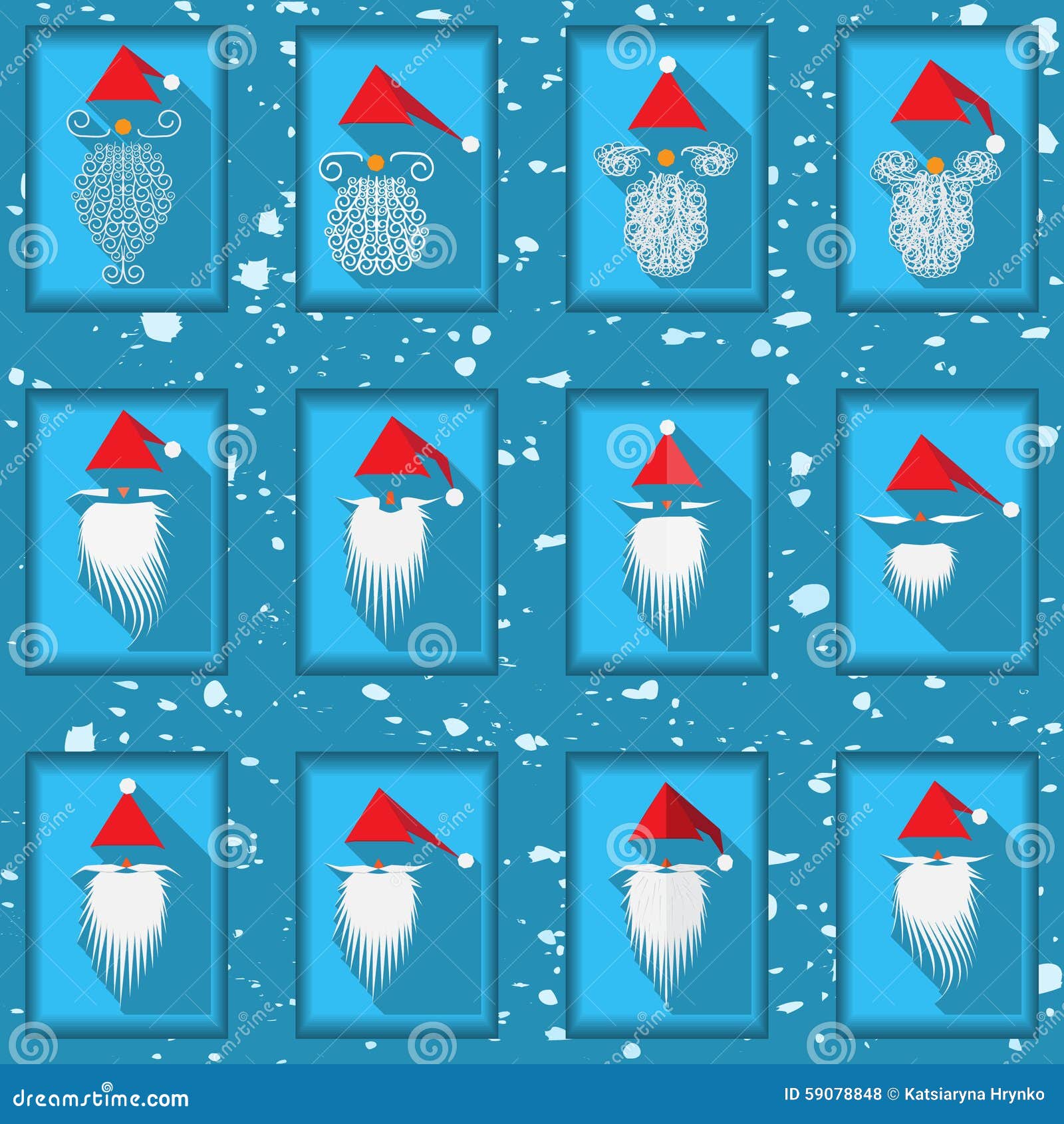 Icons of Santa Claus on a Blue Background. Stock Vector - Illustration ...