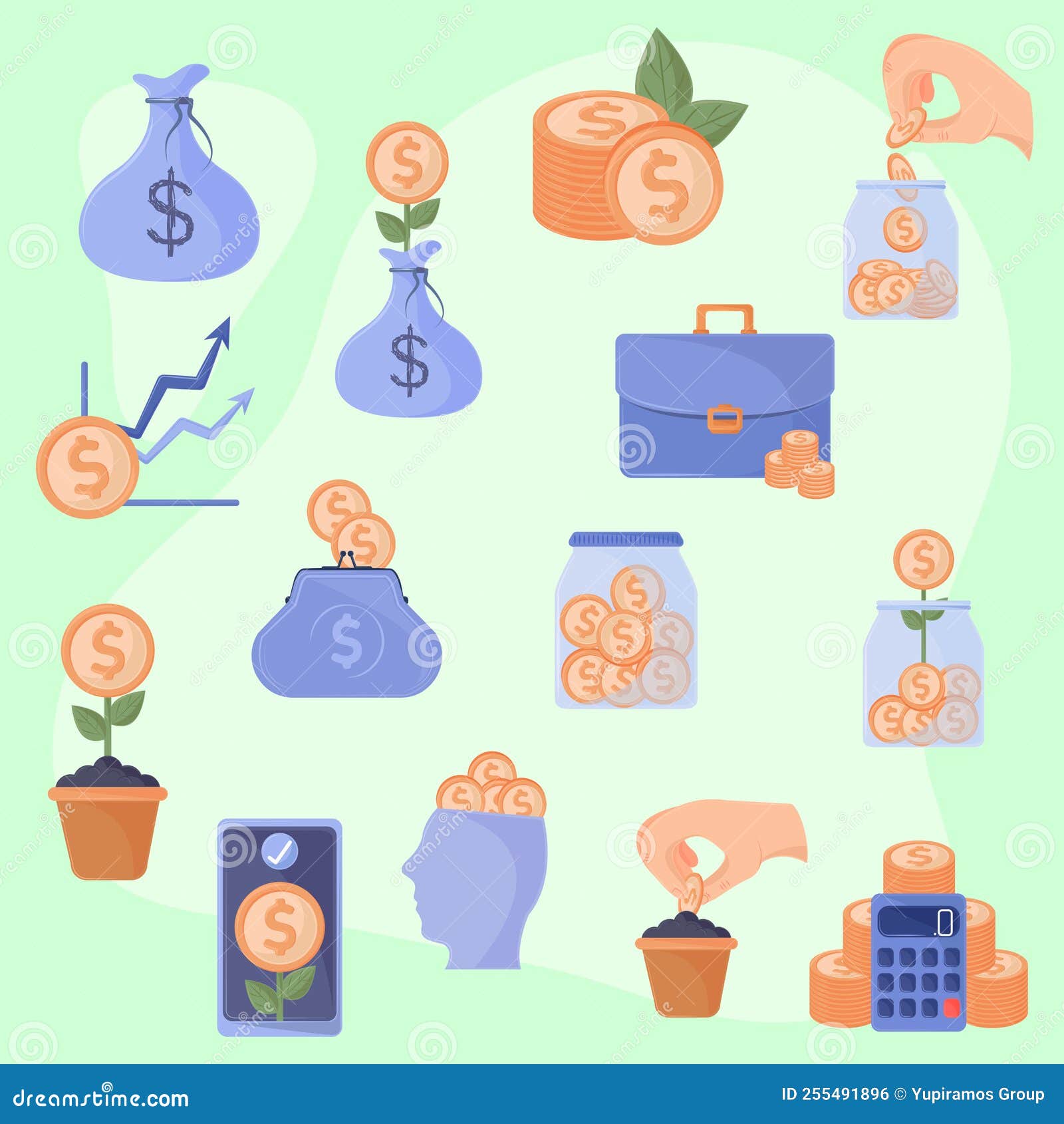Saving and Investing Money Icons Stock Vector - Illustration of online ...