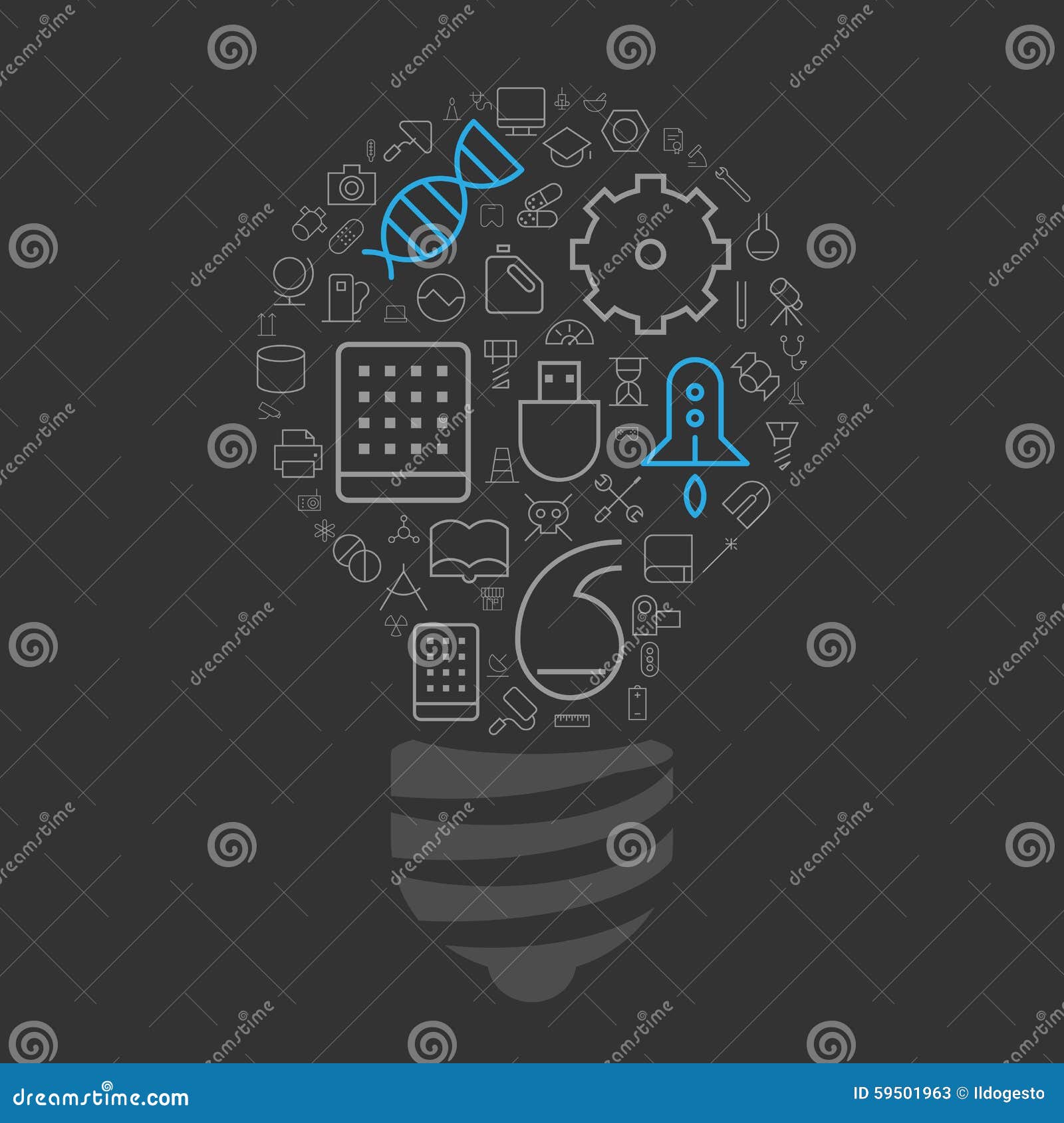 Icons for Science, Technology and Industrial in Light Bulb Stock Vector ...