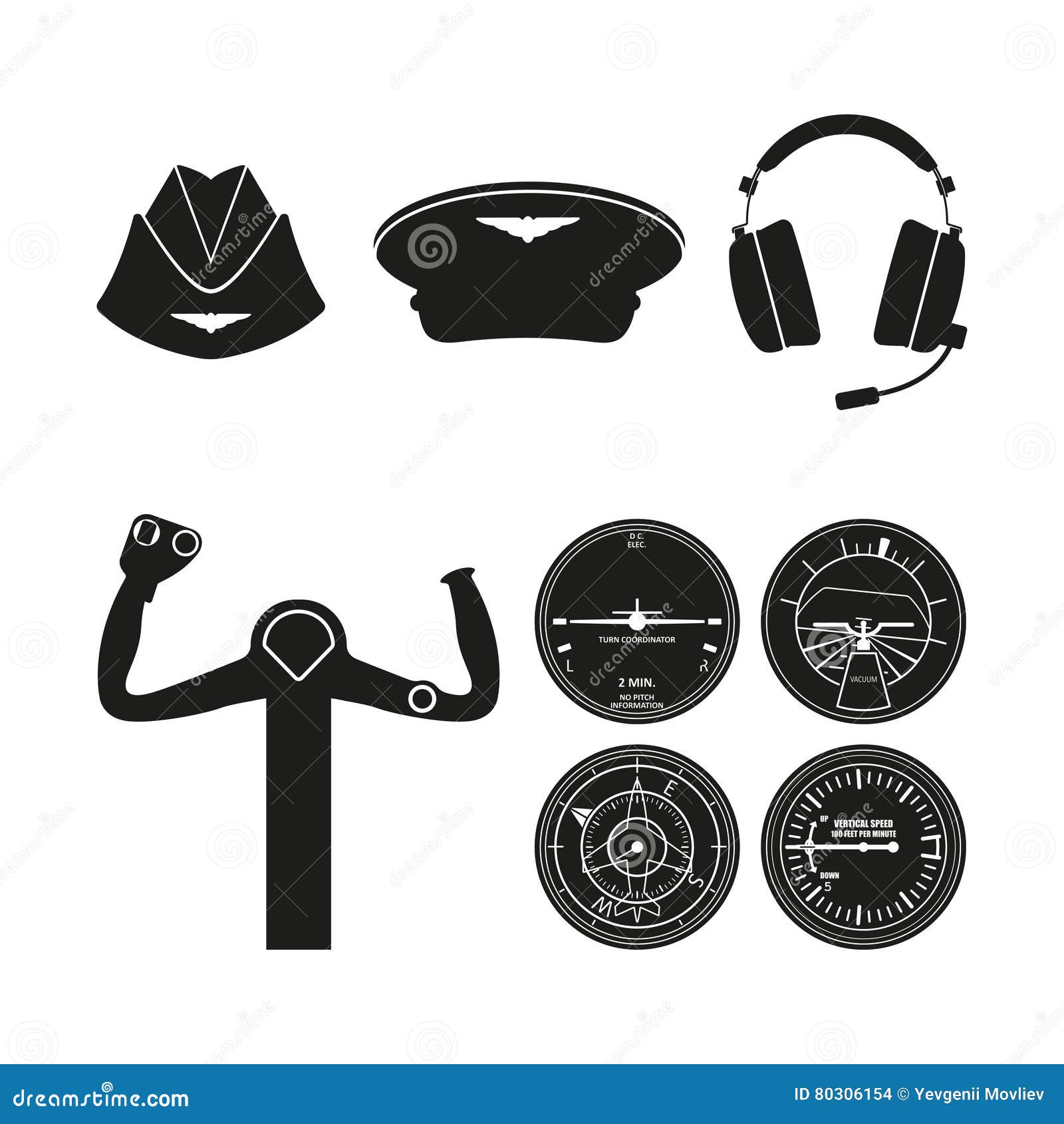 Icons Set Of Aviation. Drawing With Silhouettes. Aircraft Command ...
