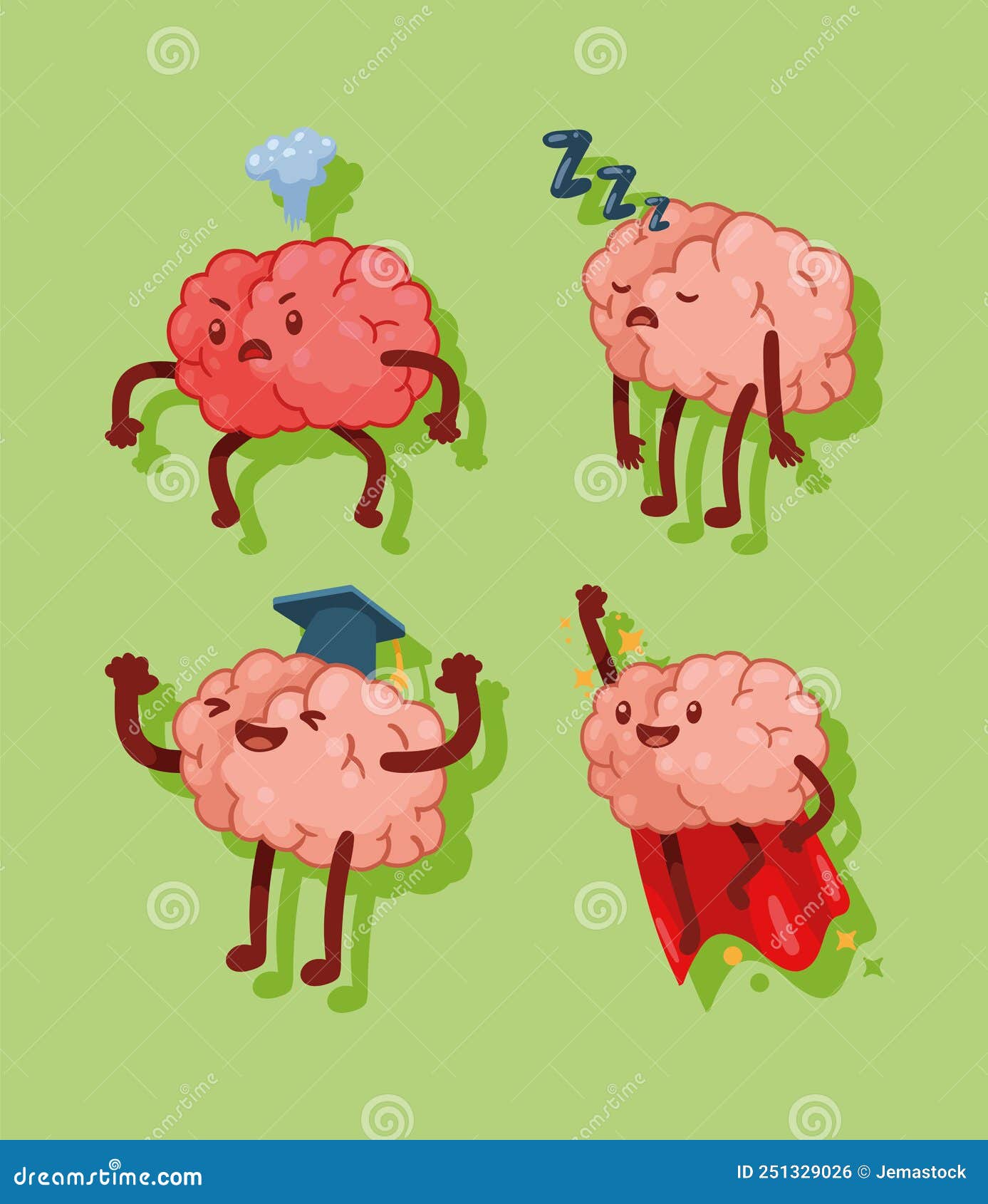 Set of brains comic stock vector. Illustration of vector - 251329026