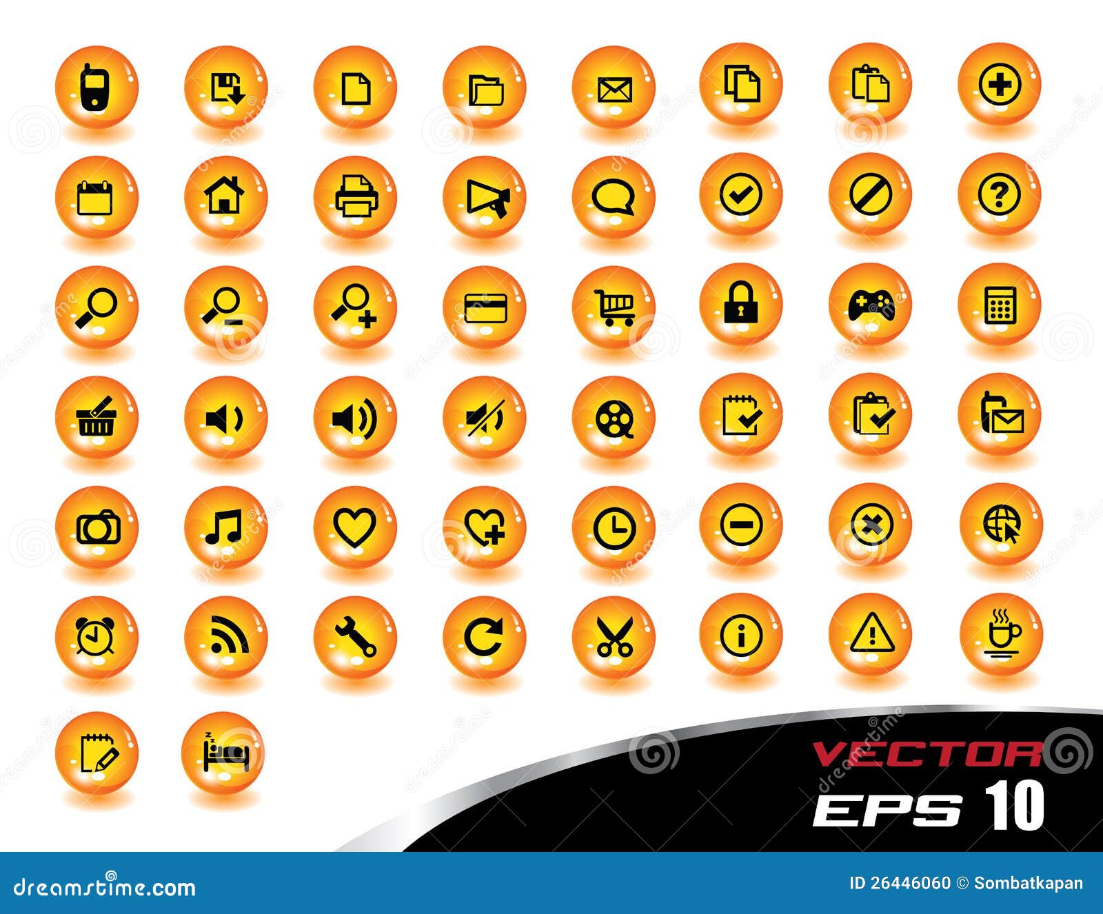 Icons set button orange stock vector. Illustration of isolated - 26446060