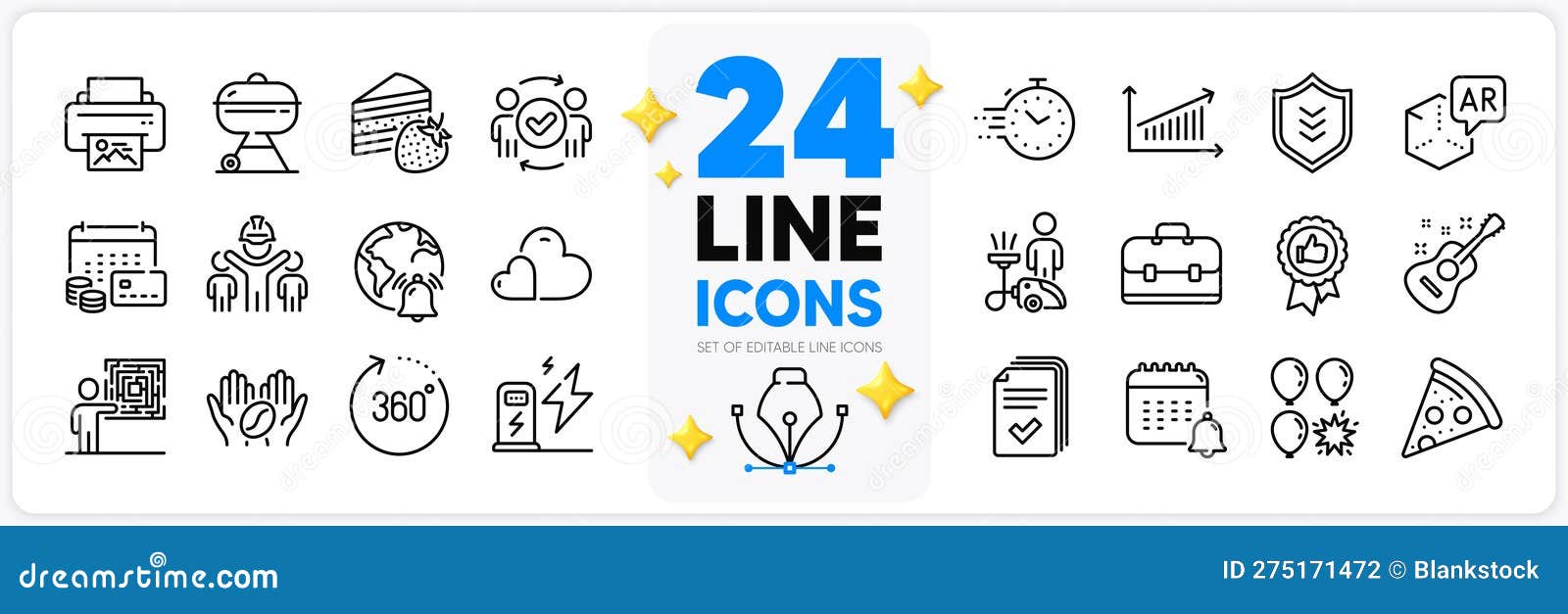 Icons Set of Care, Approved Teamwork and Cake Line Icons. for Web App ...