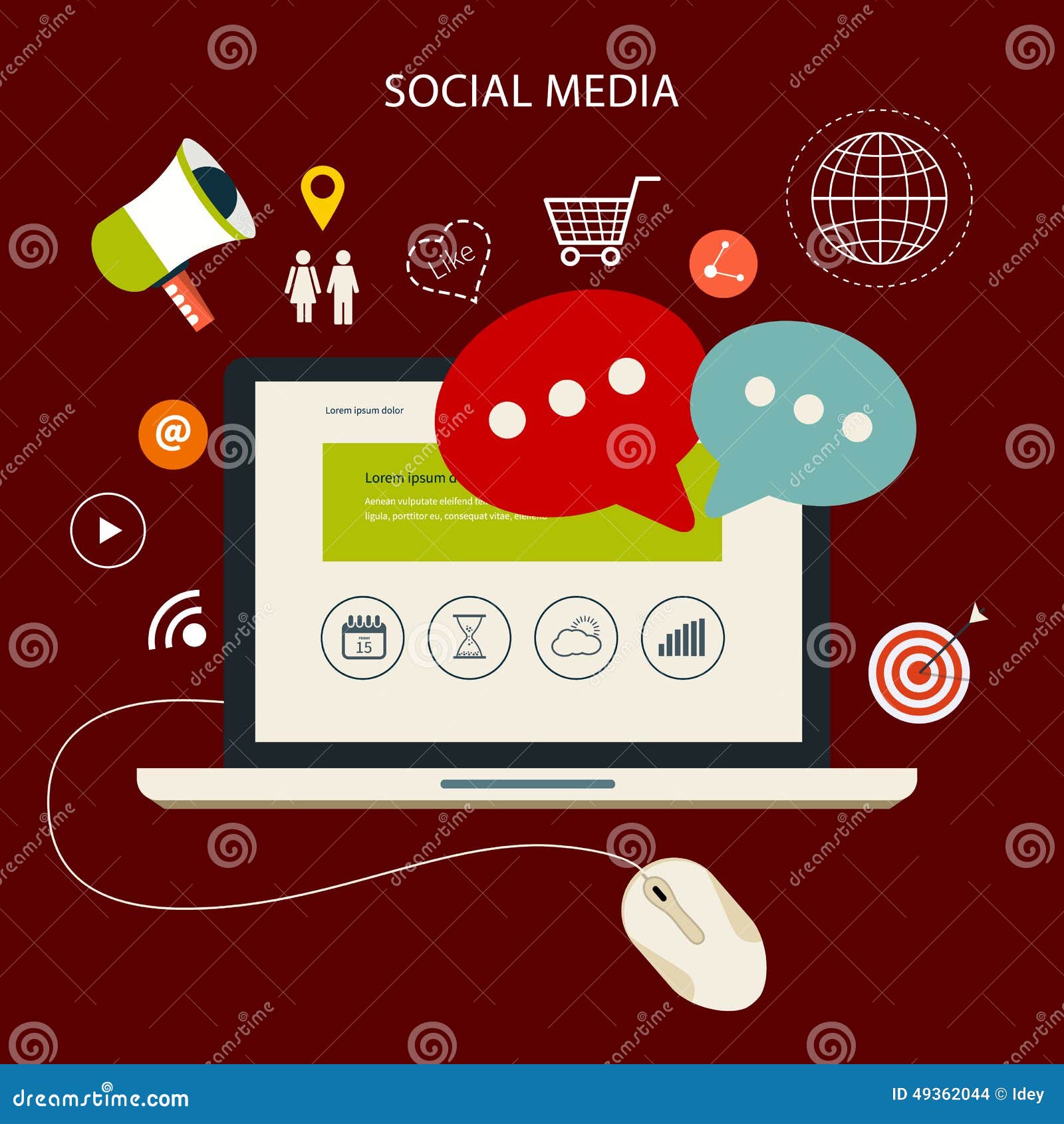 Icons Set of Cloud Computing Analytic Social Media Stock Vector ...