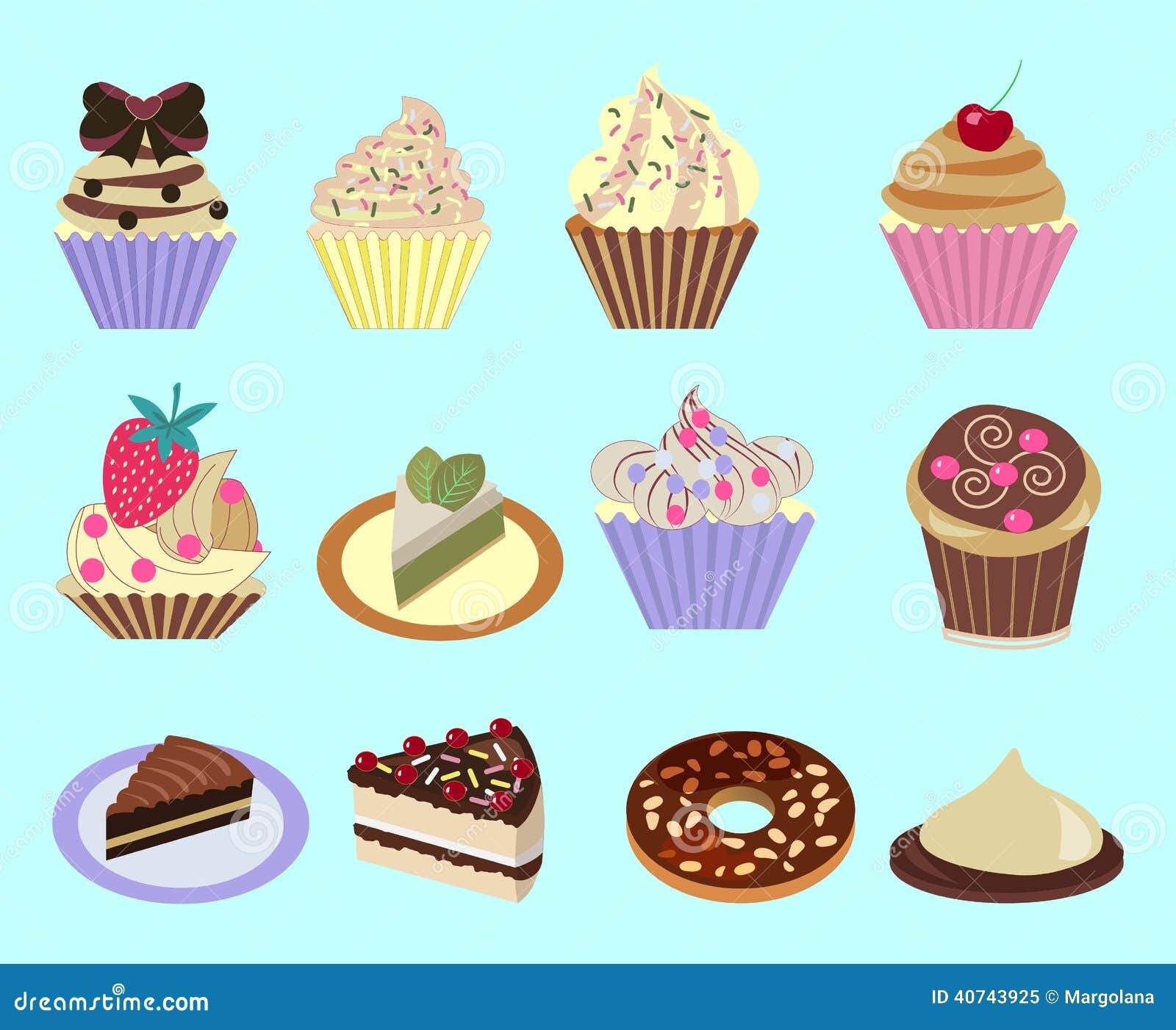 Icons Set of Cupcakes Dessert- Illustration Stock Vector - Illustration ...