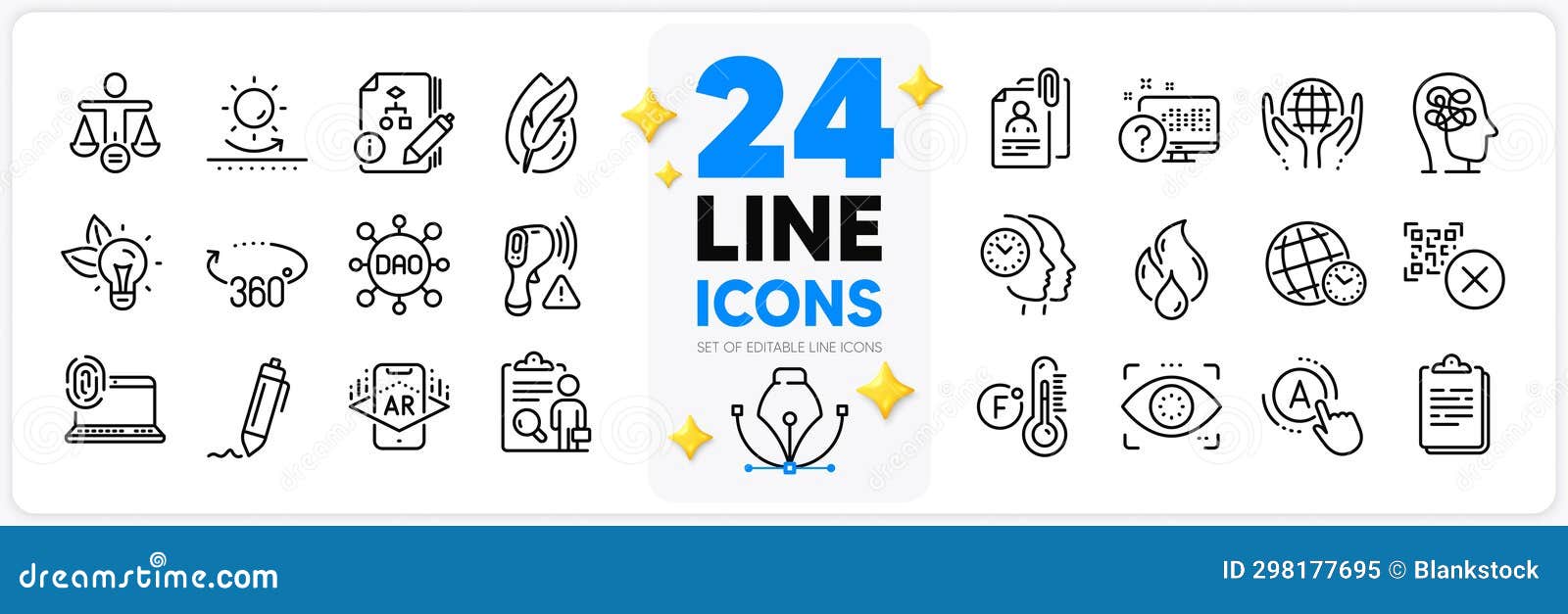 Icons Set of Dao, Qr Code and Electronic Thermometer Line Icons. for ...