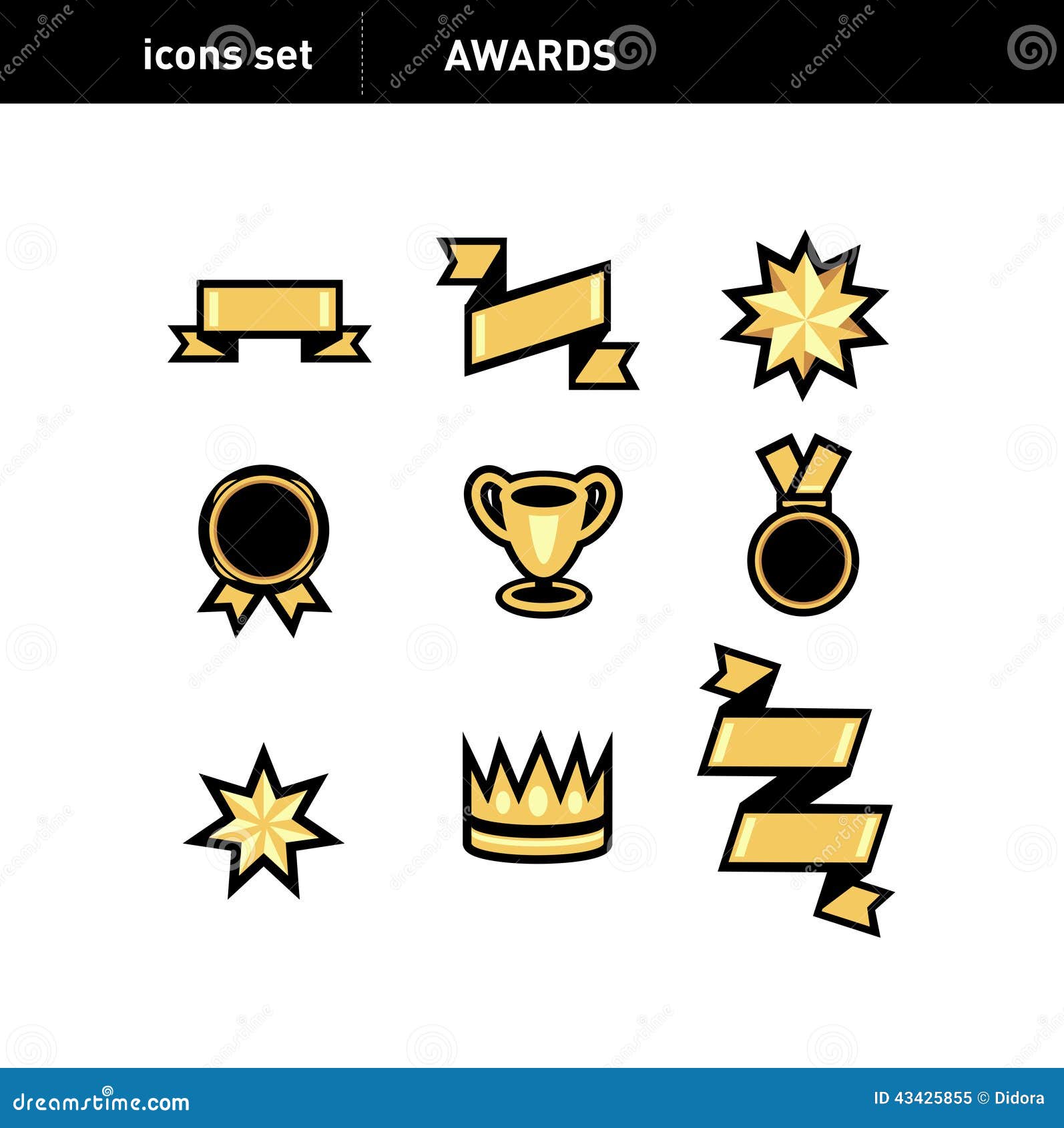 Icons Set; Different Awards Signs Stock Illustration - Illustration of ...