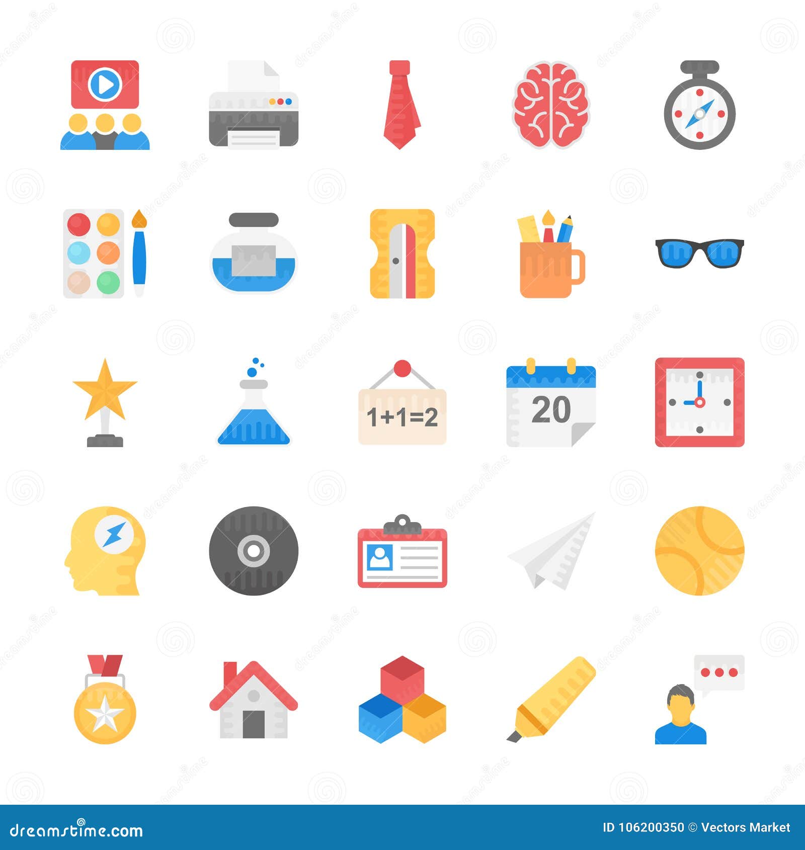 Icons Set of Education, School, Students and Study in Flat Design Stock ...