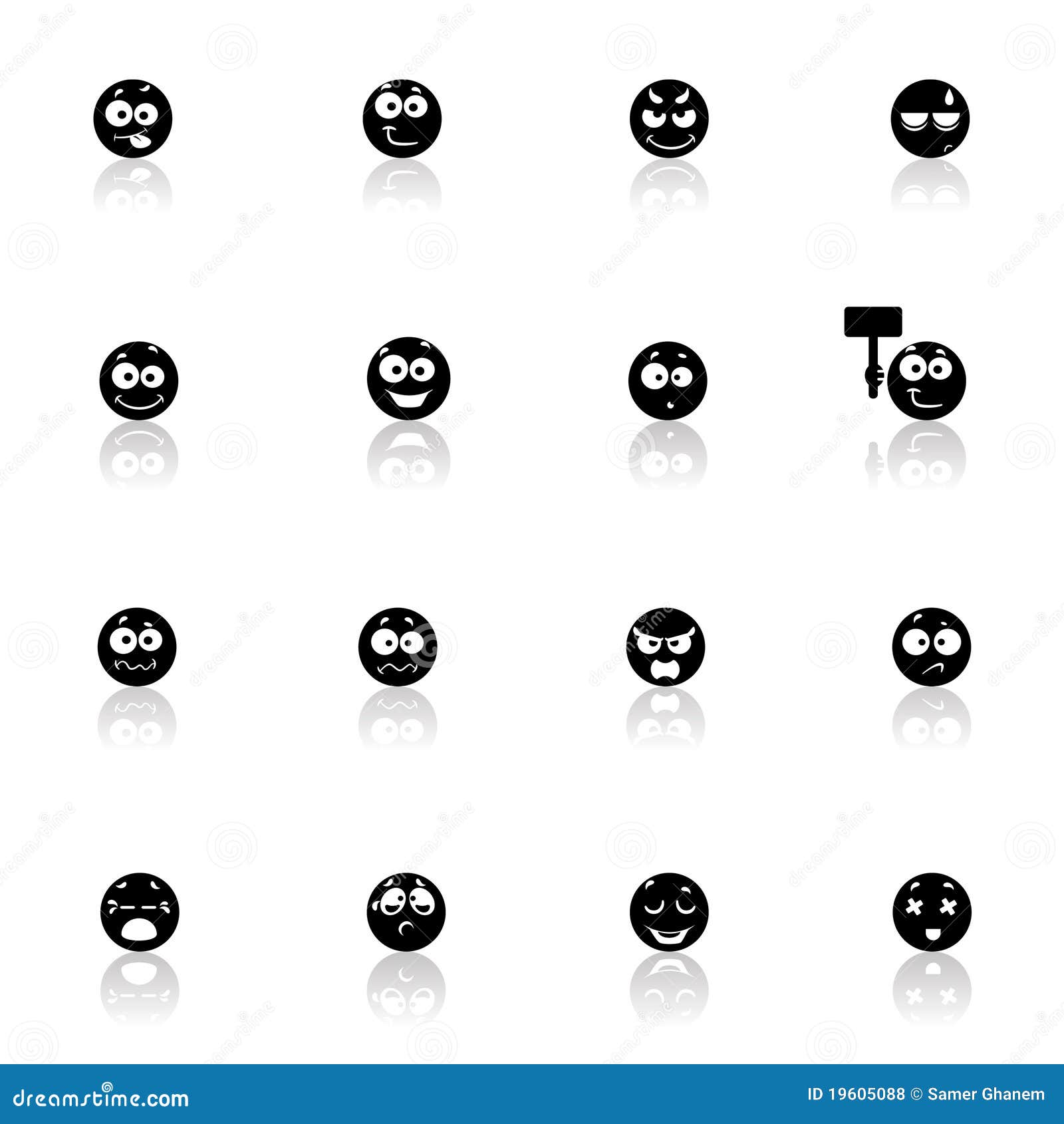 Icons set Faces stock vector. Illustration of cheerful - 19605088