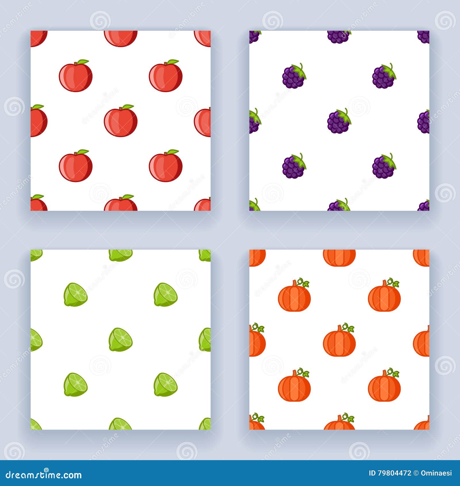 Icons Set Flat Design Fruit Seamless Pattern Isolated Vector ...