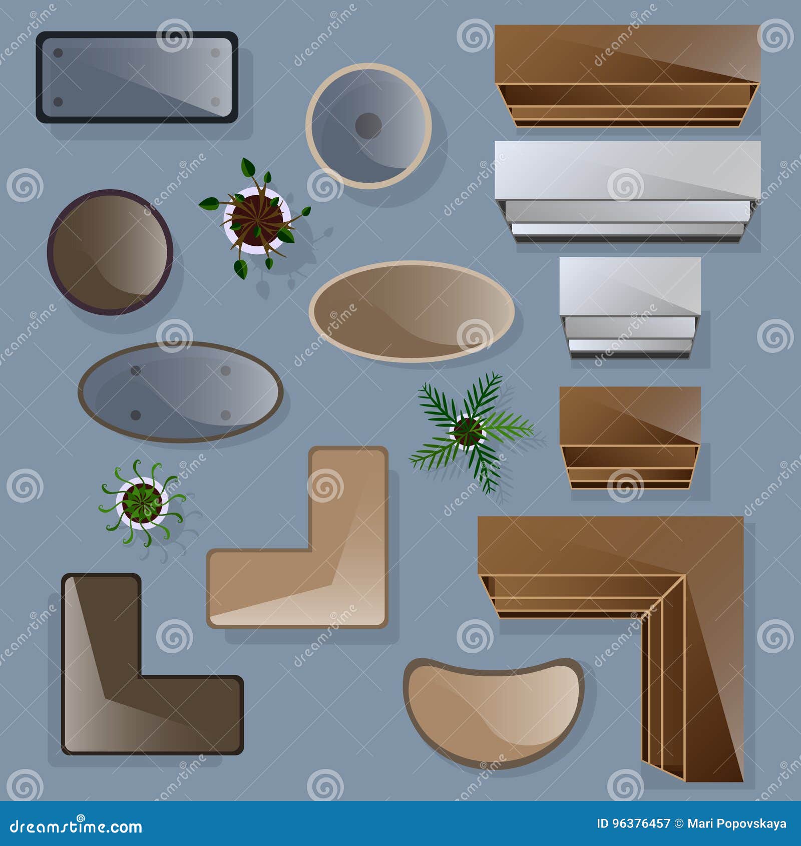 Icons Set of Interior Top View. Stock Vector - Illustration of coffee ...