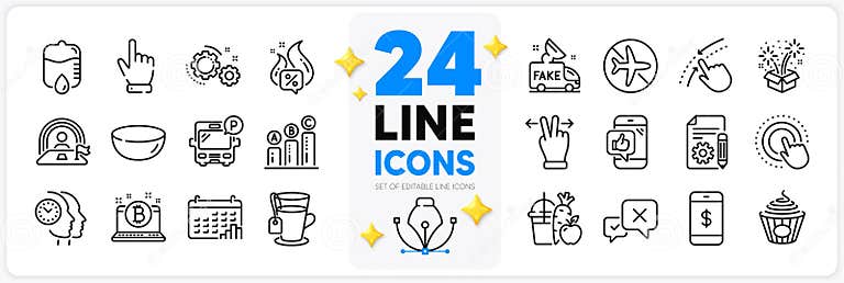 Icons Set of Juice, Documentation and Flight Mode Line Icons. for Web ...