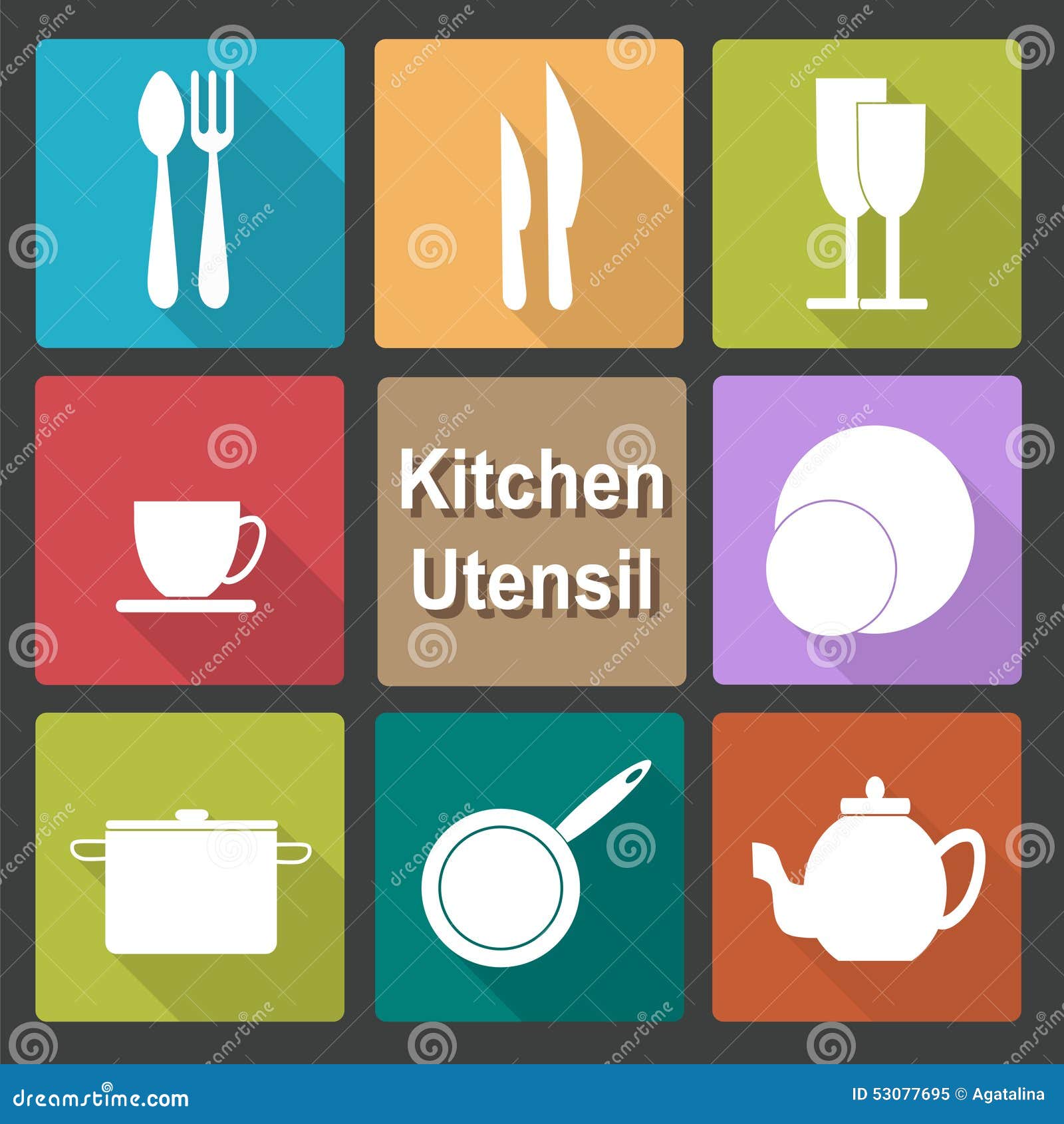 Icons Set of Kitchen Utensil in Flat Design Style - Colored Stock ...