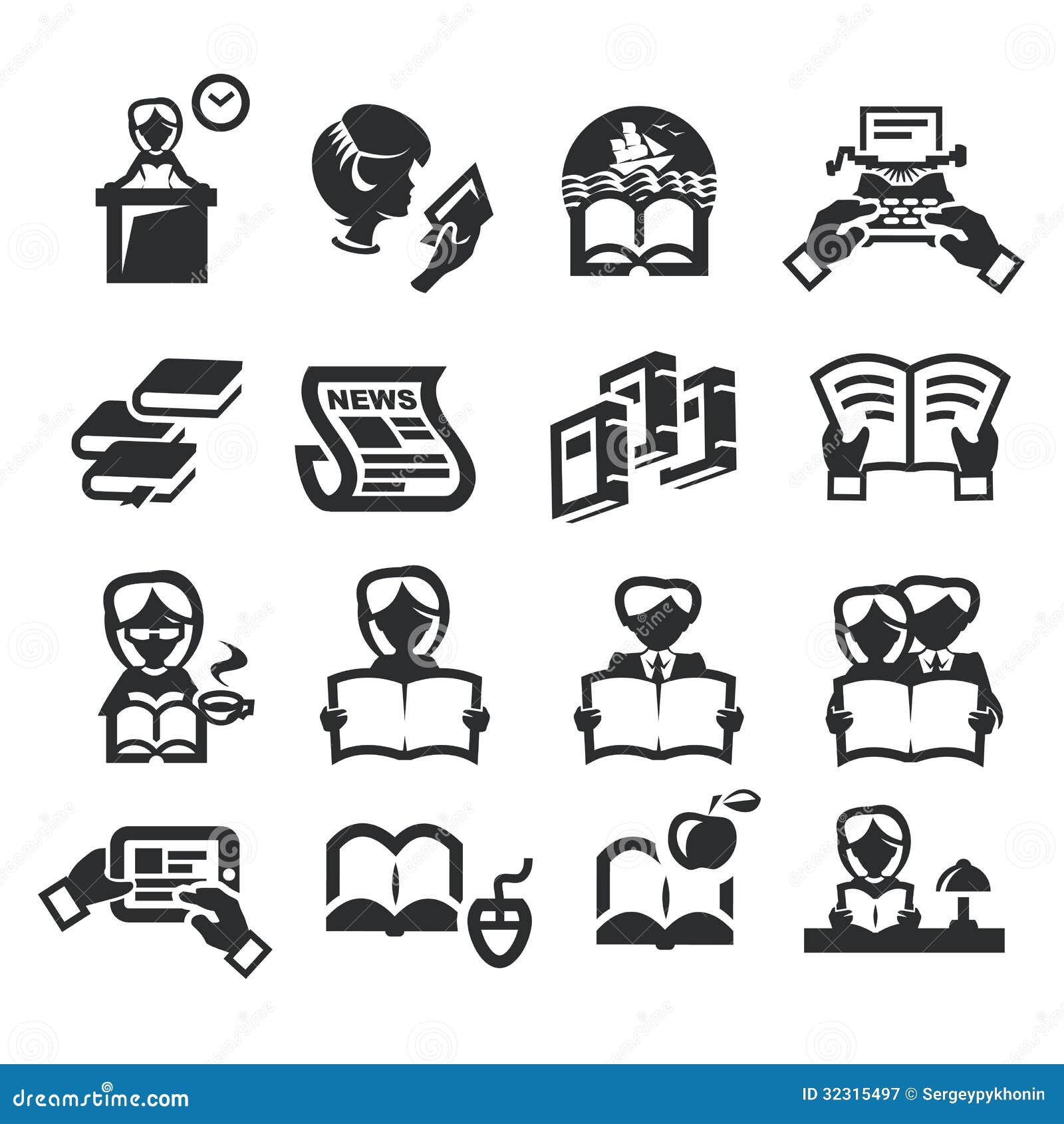 Icons set literature stock vector. Illustration of computer - 32315497