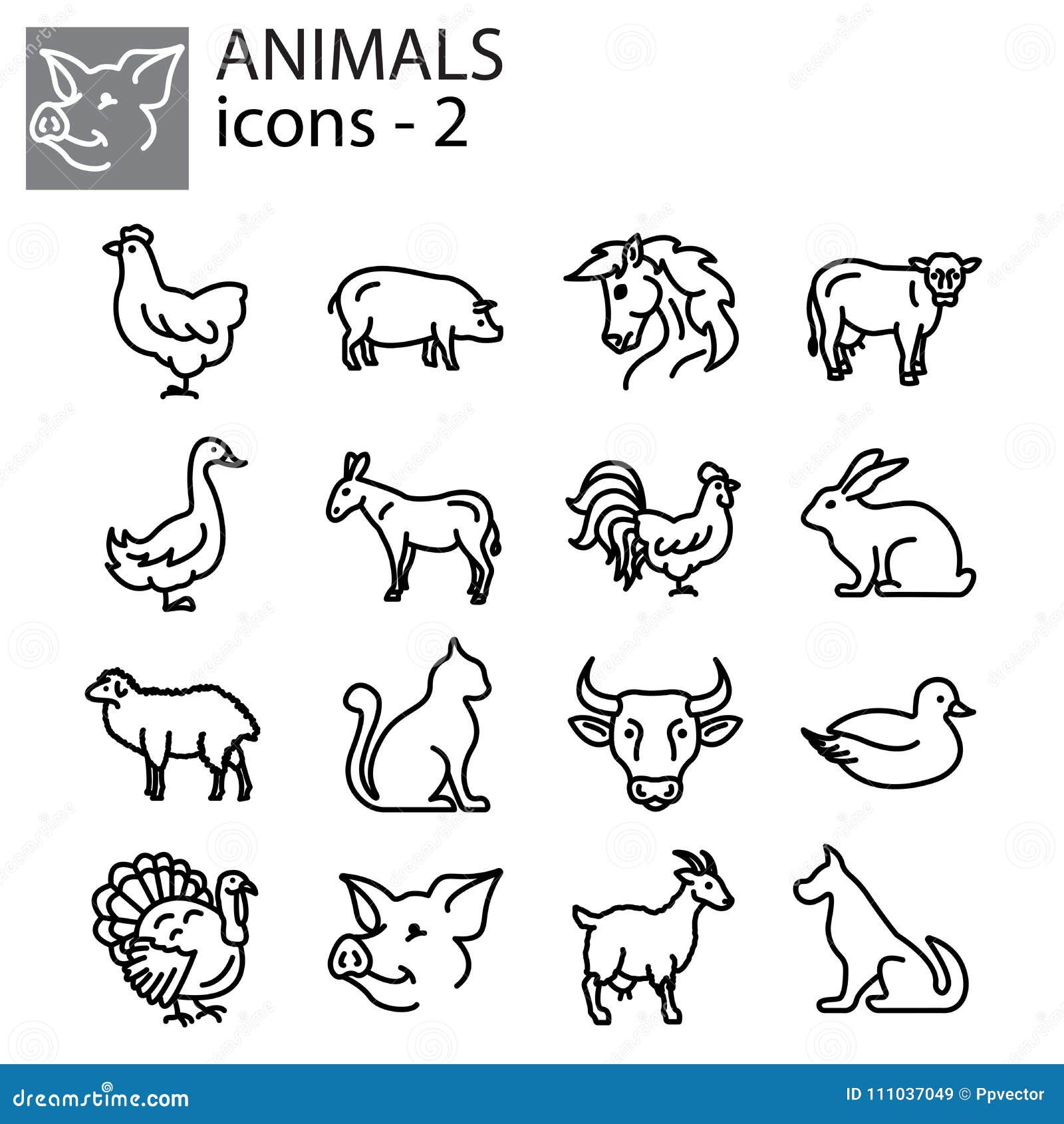Icons Set - Livestock, Farm Animals Stock Vector - Illustration of head ...