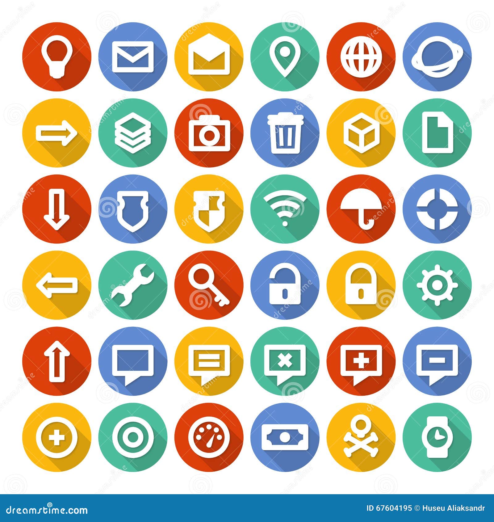 Icons Set with Long Shadow. Stock Vector - Illustration of clean ...