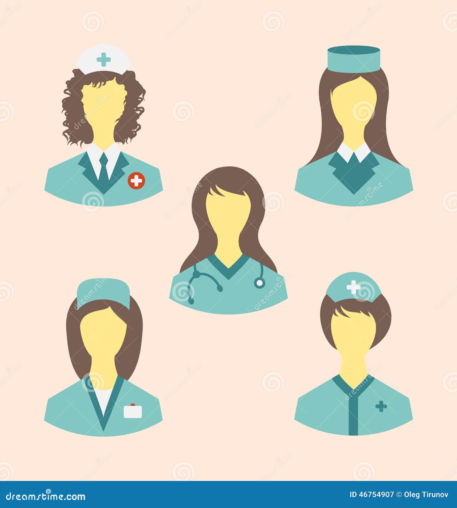 Icons Set of Medical Nurses in Modern Flat Design Style Stock Vector ...