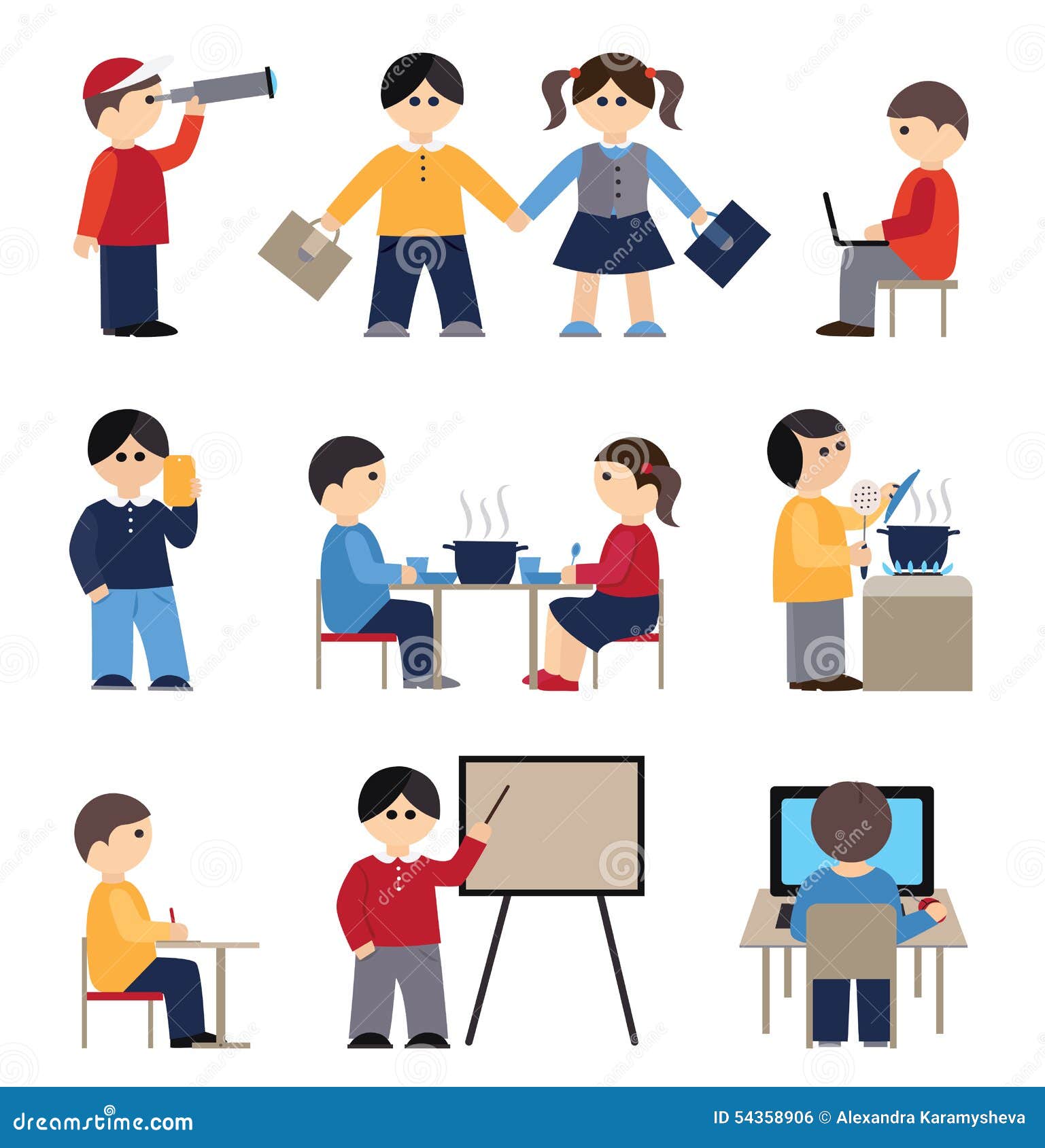 Icons Set with People and Students Stock Vector - Illustration of ...