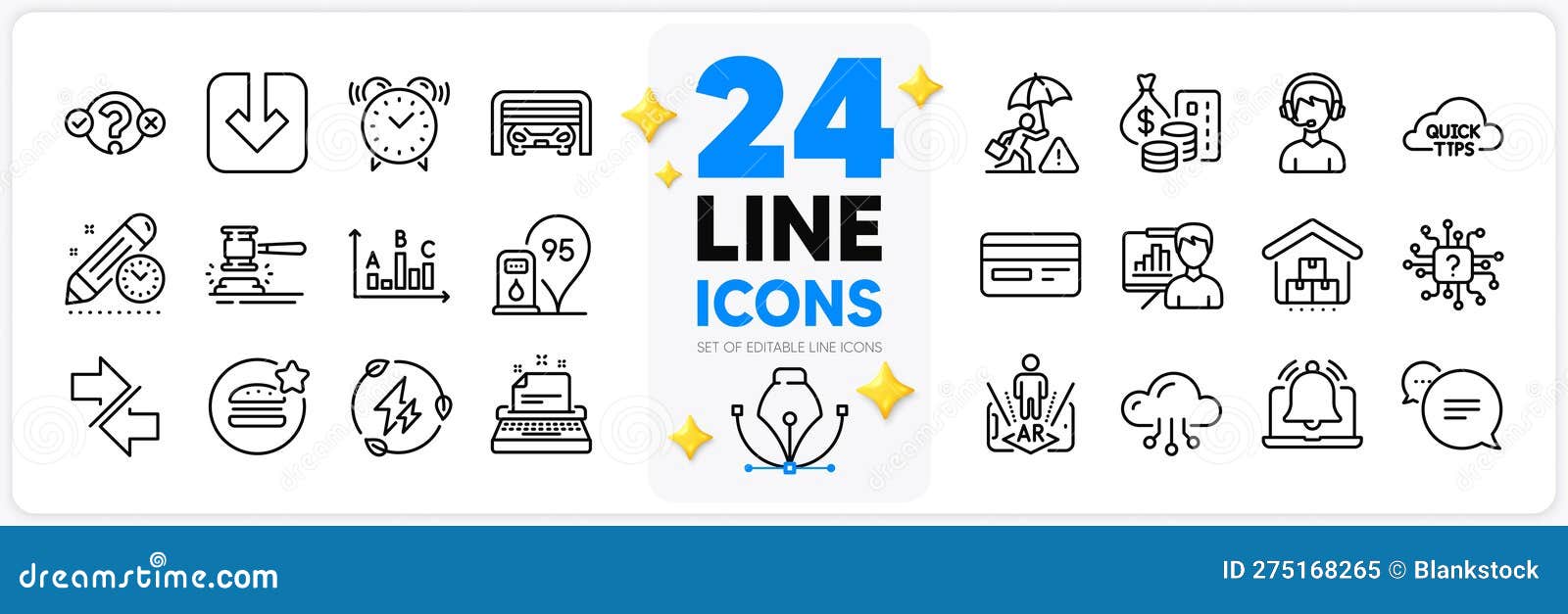 Icons Set of Reminder, Presentation Board and Parking Garage Line Icons ...