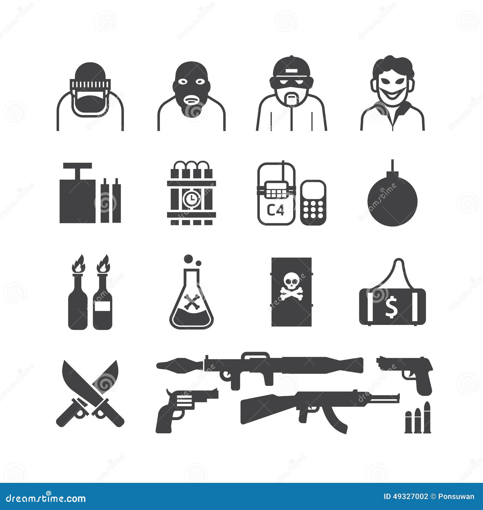 Icons Set Terrorist Vector Black Colour Design. Stock Vector - Image ...