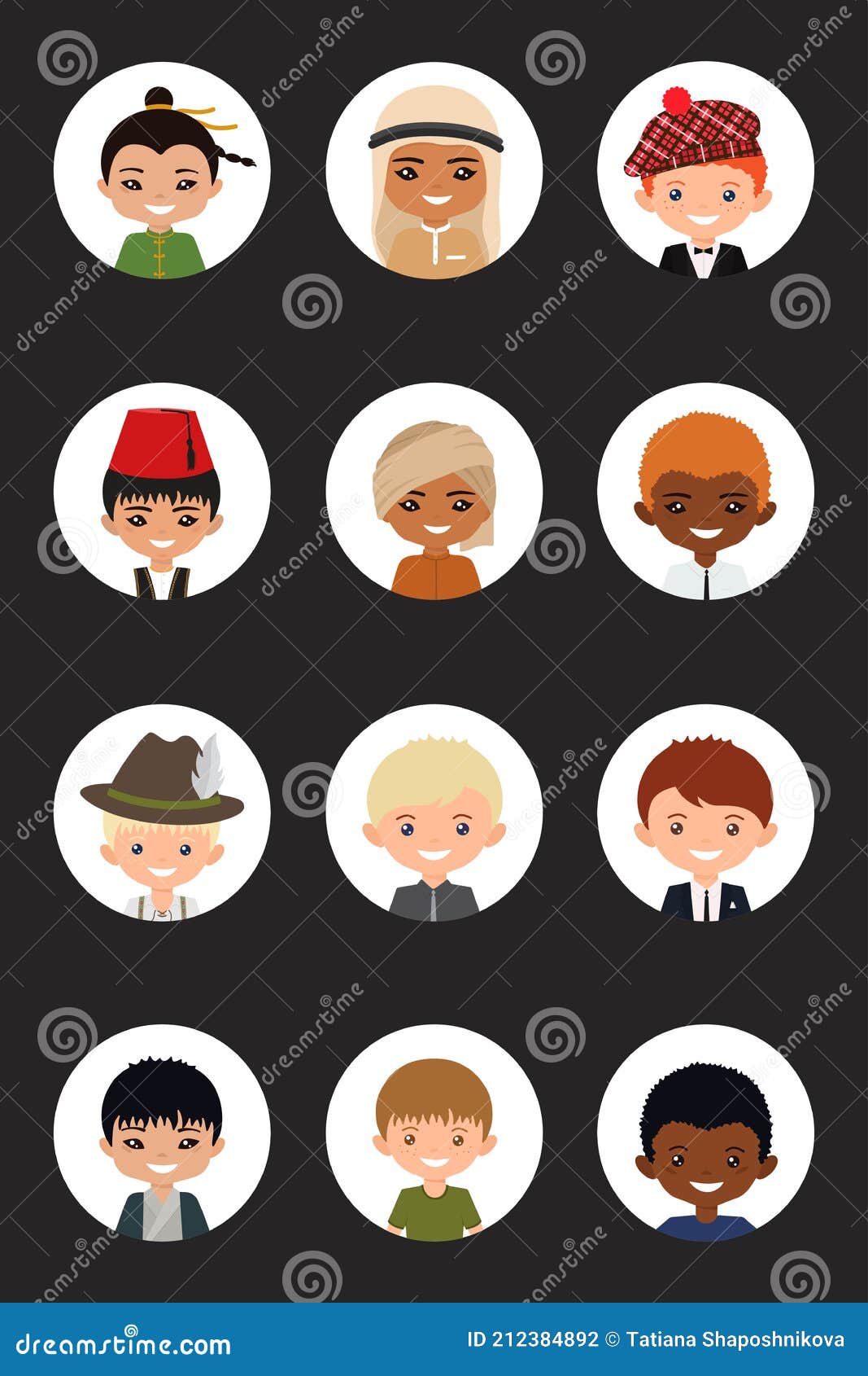 Icons Set of Users of Men of Different Nationalities. Cartoon Flat ...