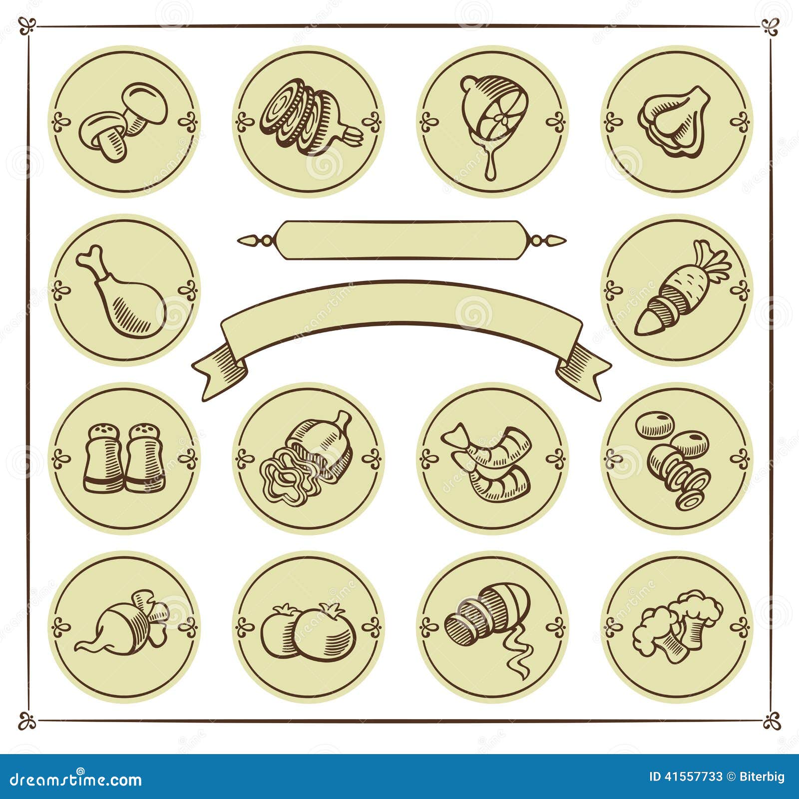 Icons Set with Vintage Food Ingredients Stock Vector - Illustration of ...