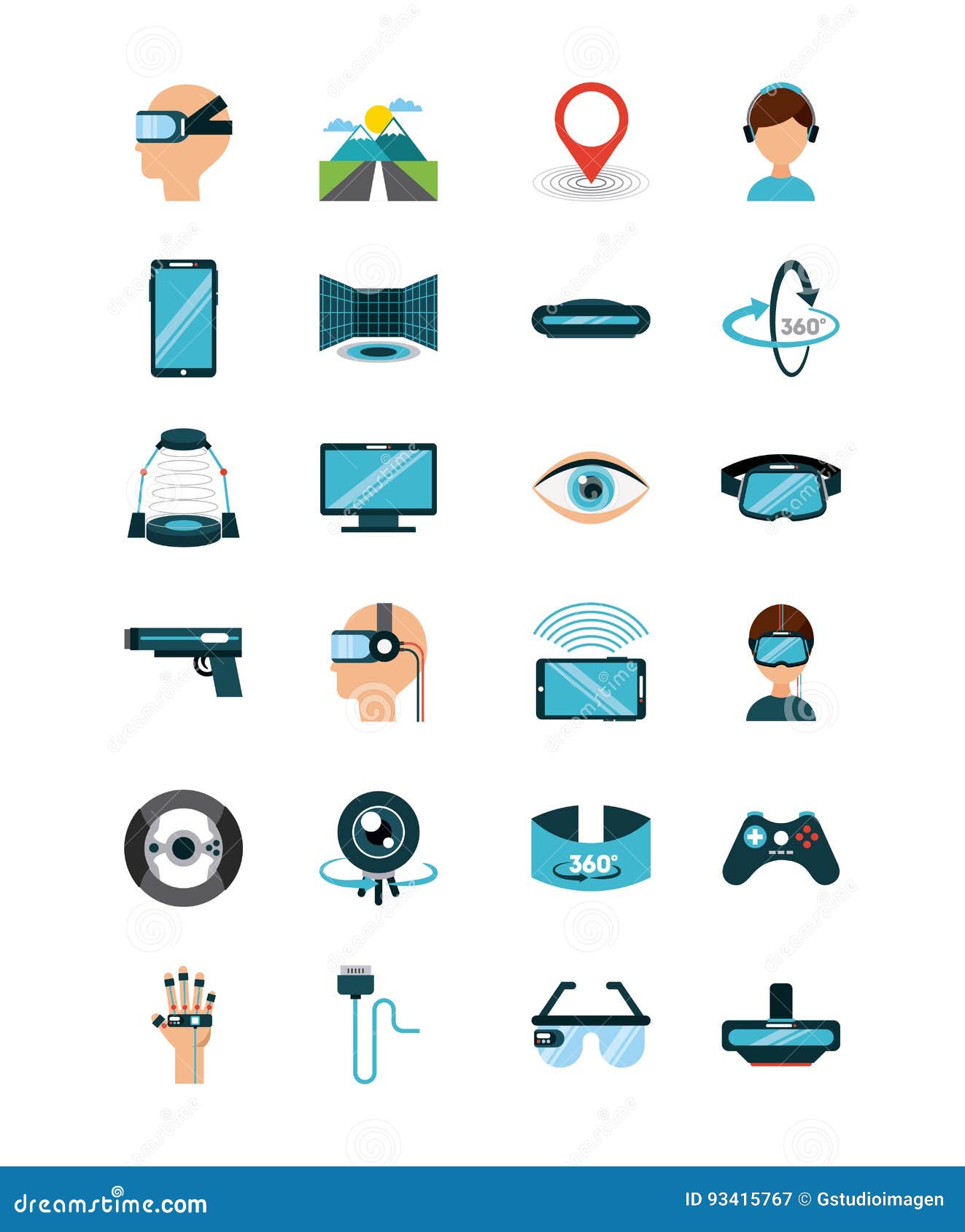 Icons set virtual reality stock vector. Illustration of design - 93415767