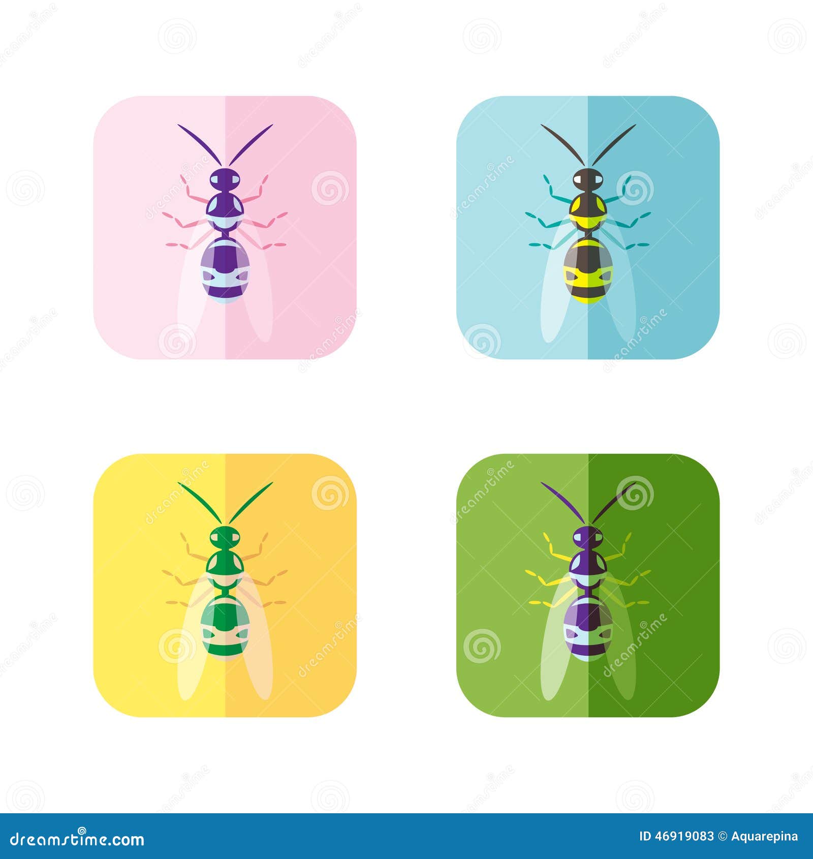 Icons Set of Wasp Isolated Flat Style. Vector Stock Vector ...