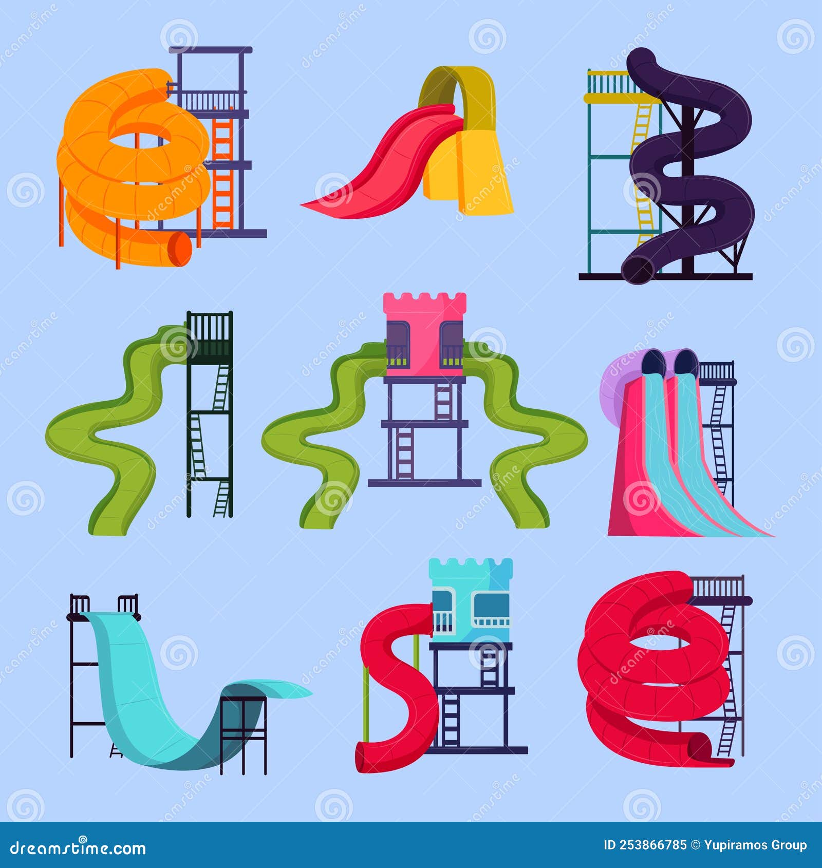 Icons of water slides park stock vector. Illustration of outdoor ...