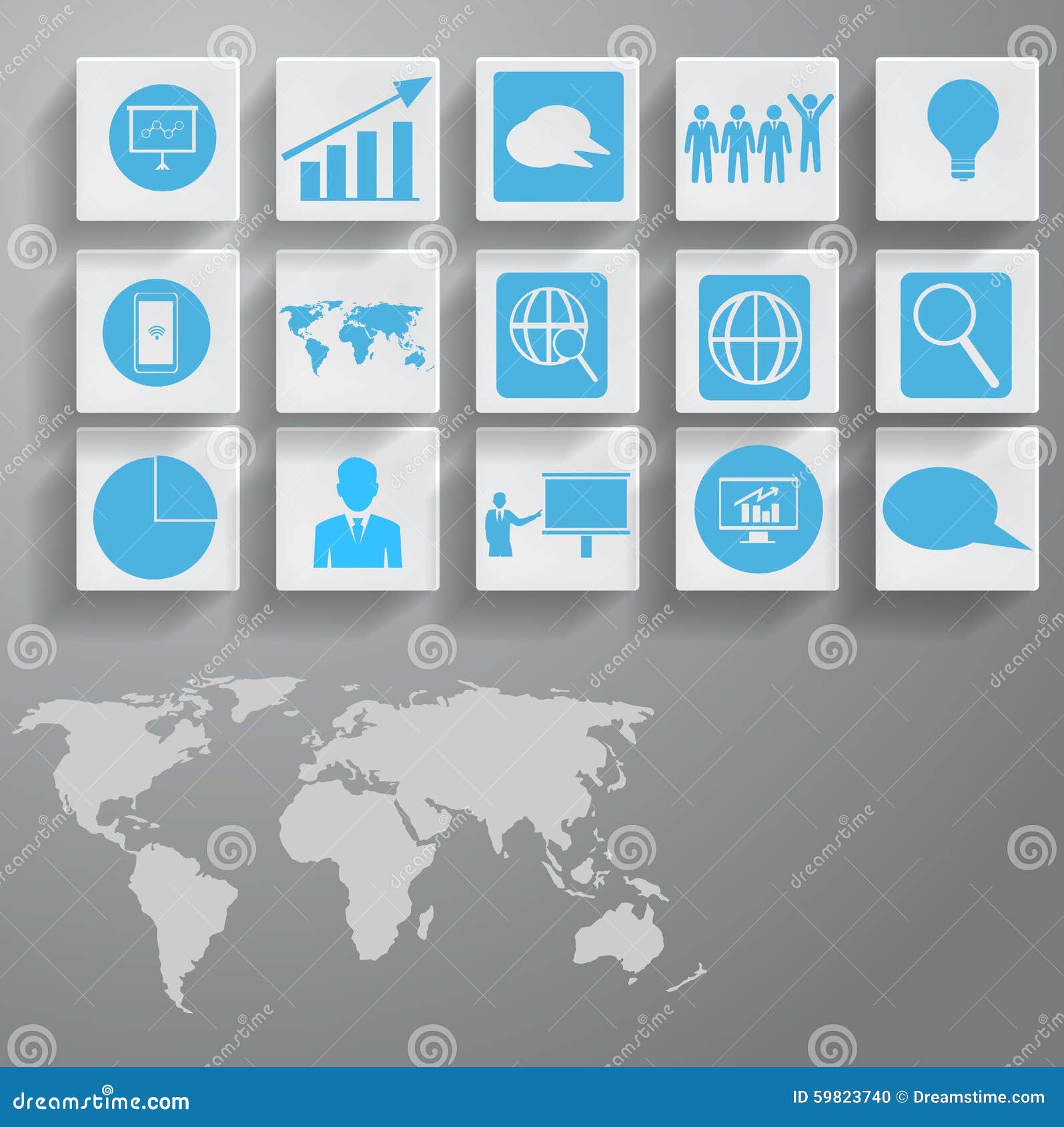 Icons Set and World Map, for Design Stock Vector - Illustration of ...