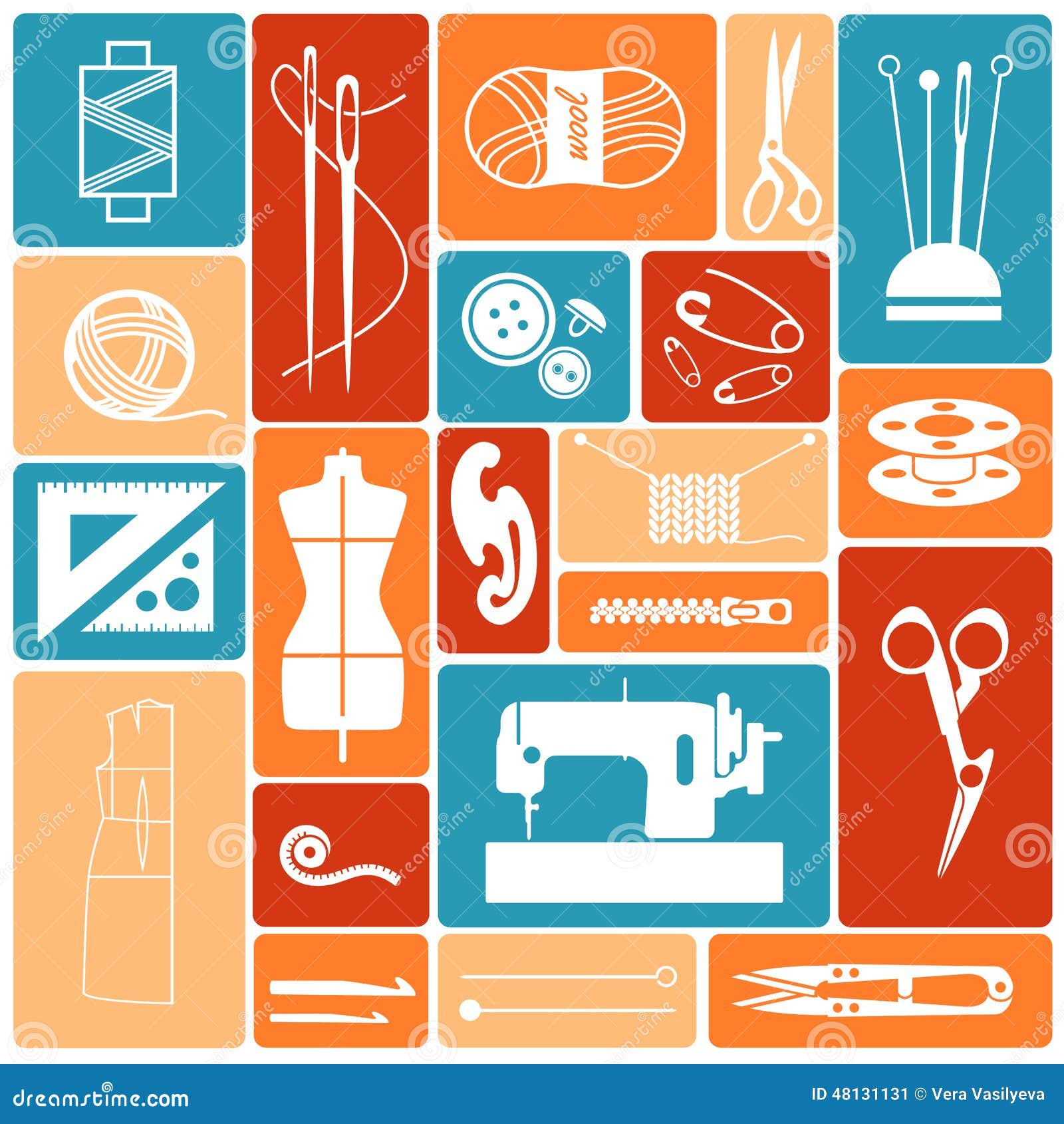 Set Of Icons With Sewing And Tailoring Symbols. Cartoon Vector ...