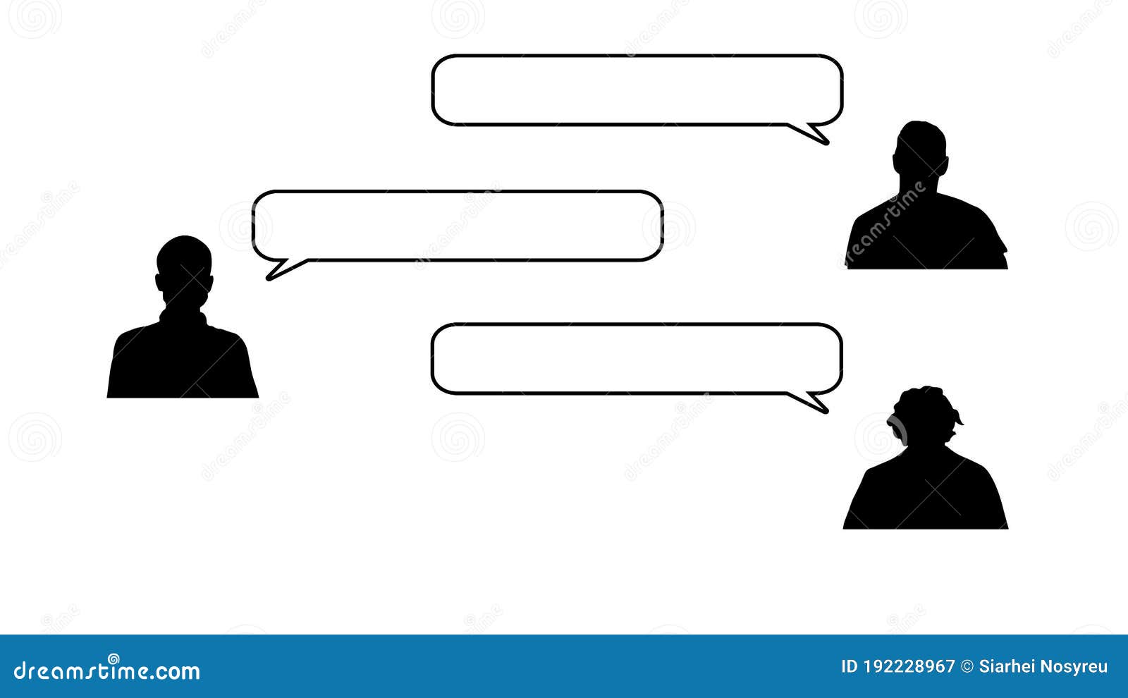 Icons of Silhouettes of People with Bubble for Text. Chat Message ...