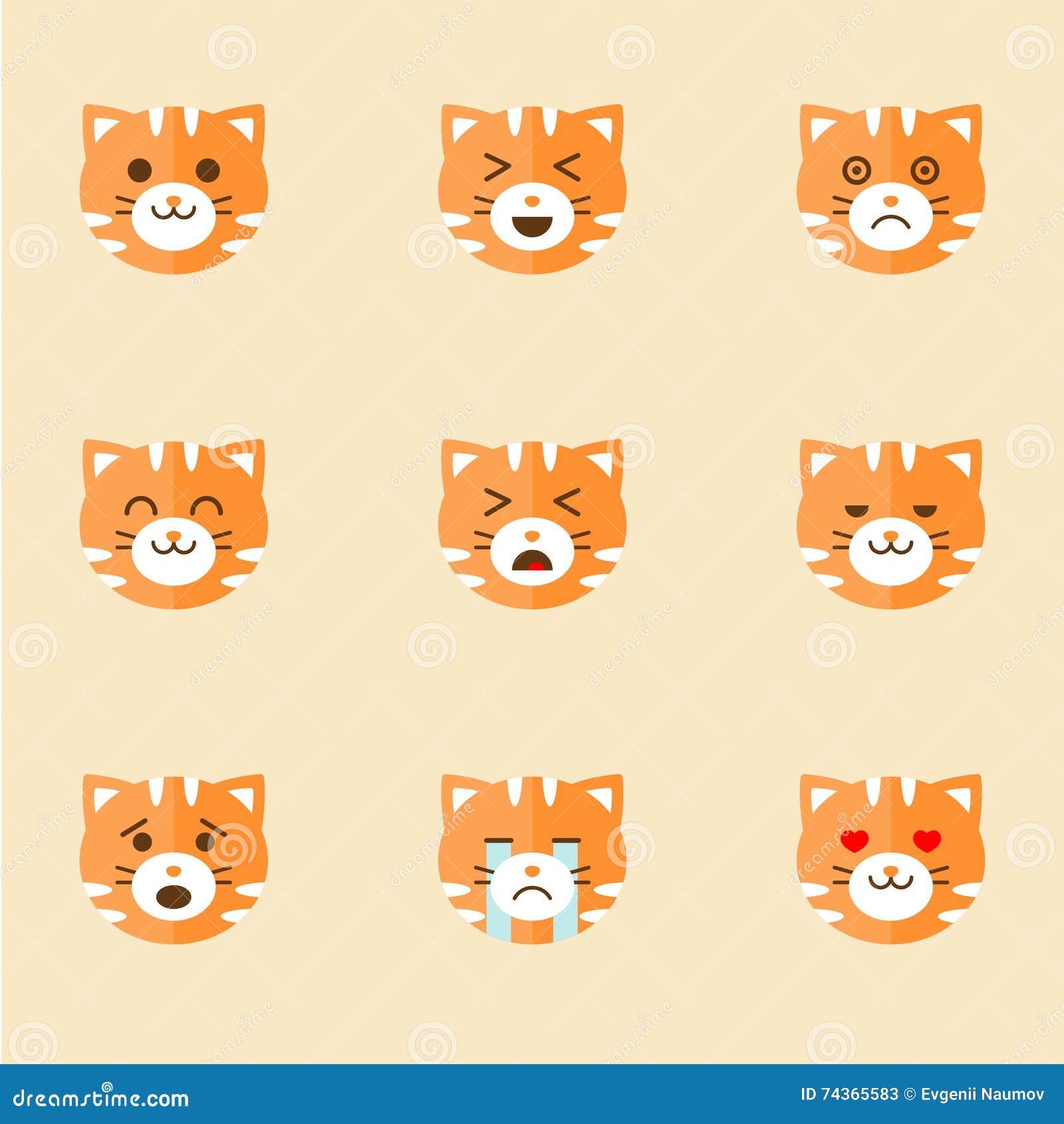 Icons of Smiley Cat Faces stock illustration. Illustration of humor ...