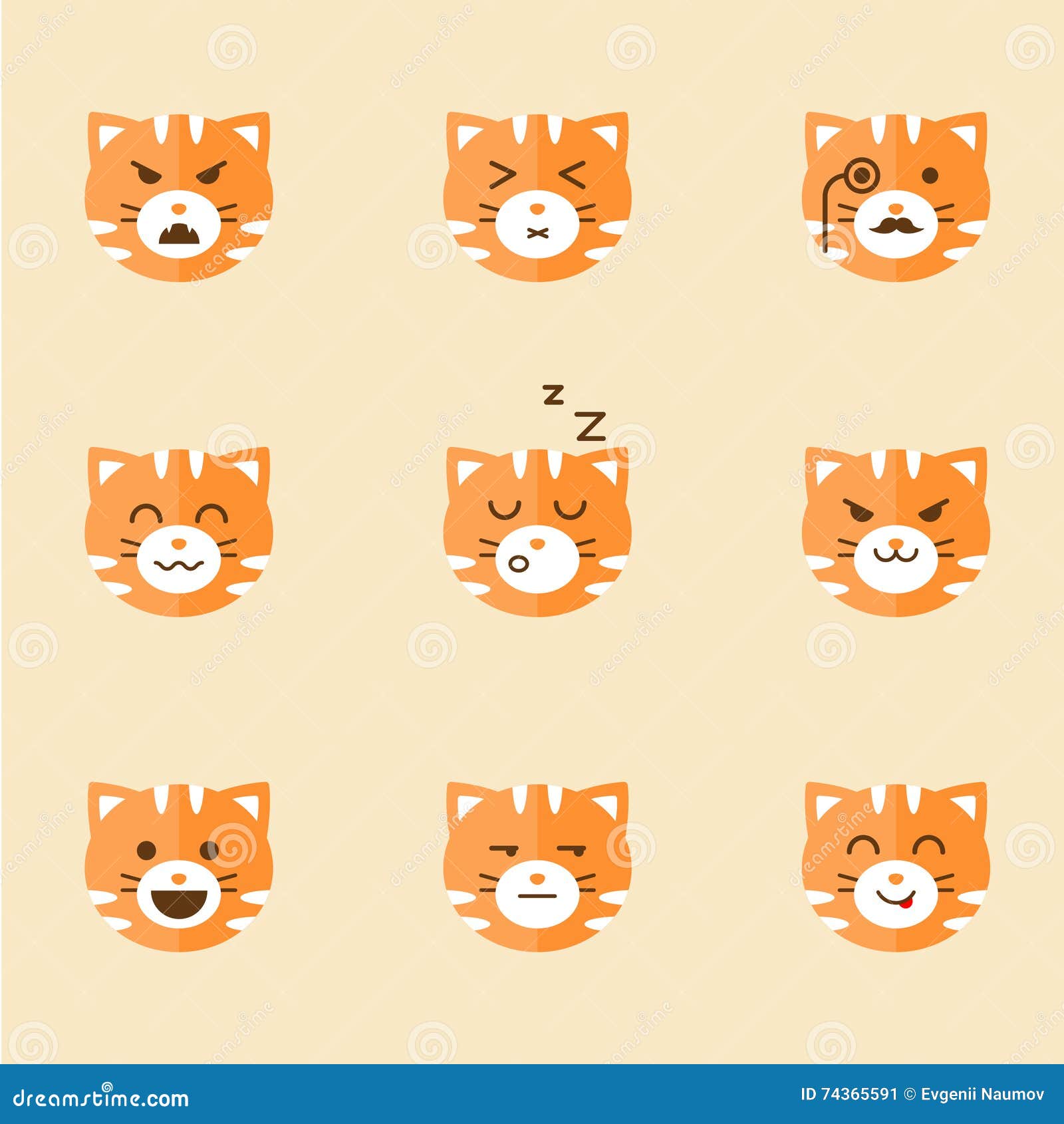 Icons of Smiley Cat Faces stock illustration. Illustration of cartoon ...