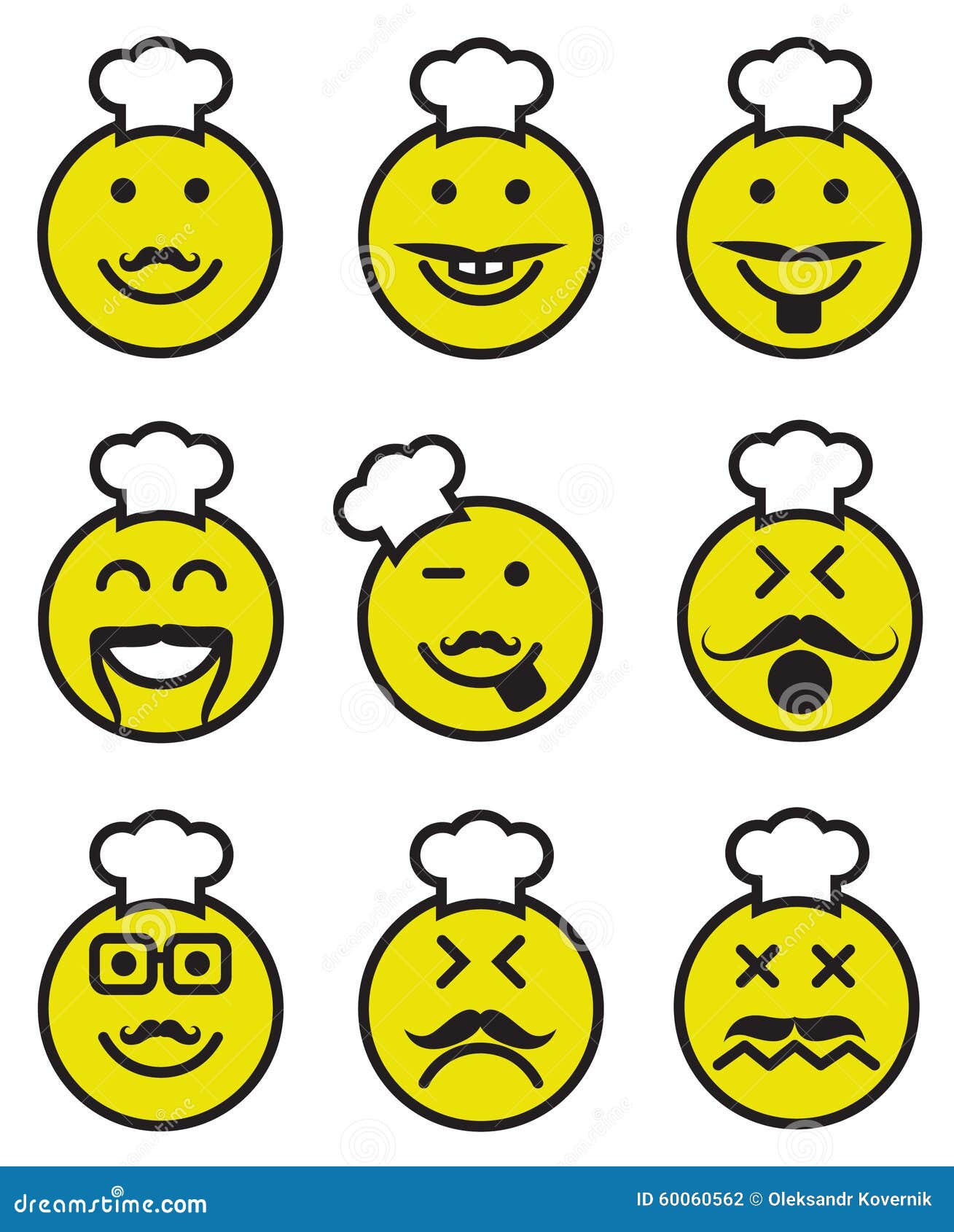 Icons of smiley chef faces stock vector. Illustration of chortle - 60060562