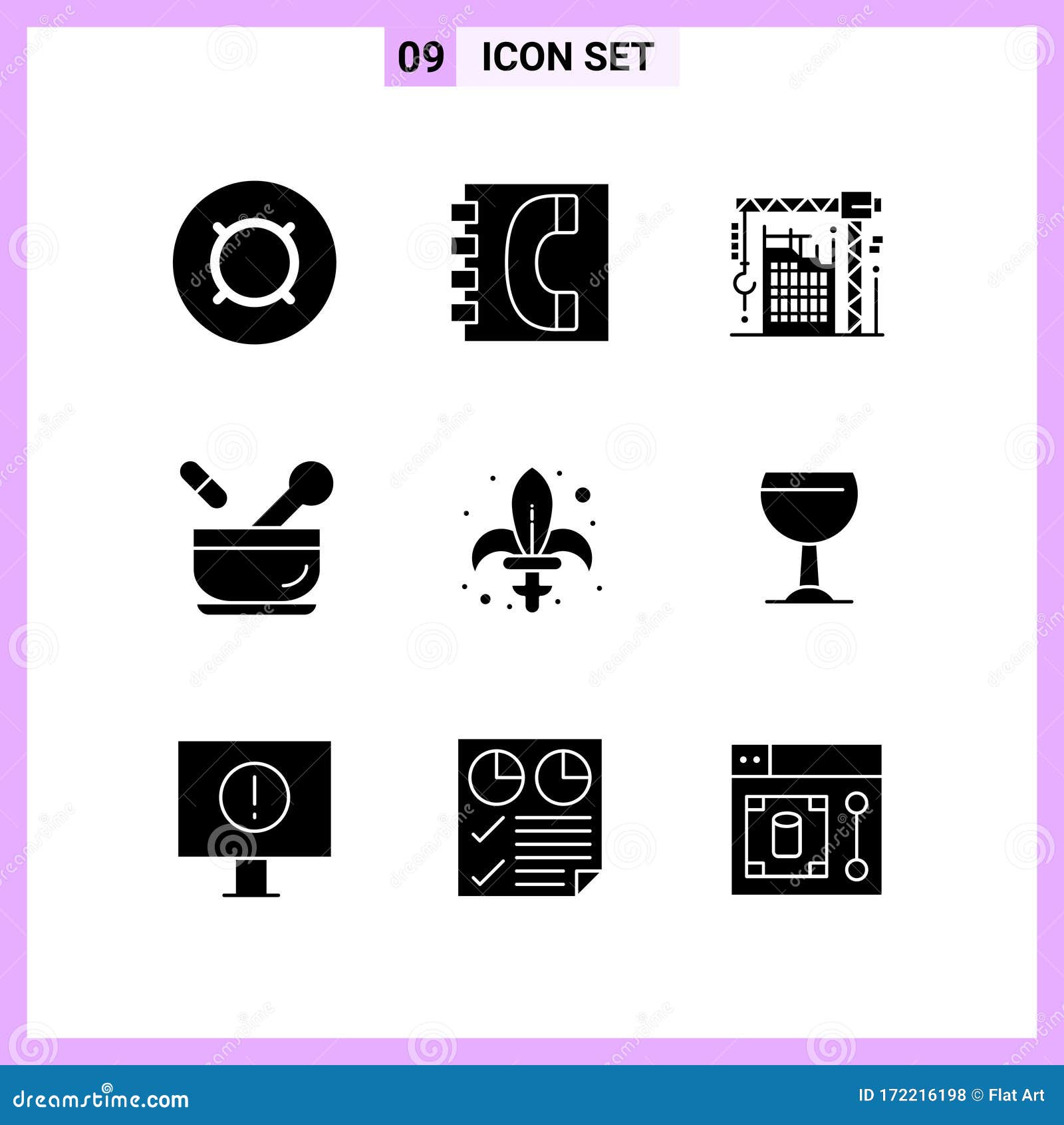 9 Icons in Solid Style. Glyph Symbols on White Background Stock Vector ...