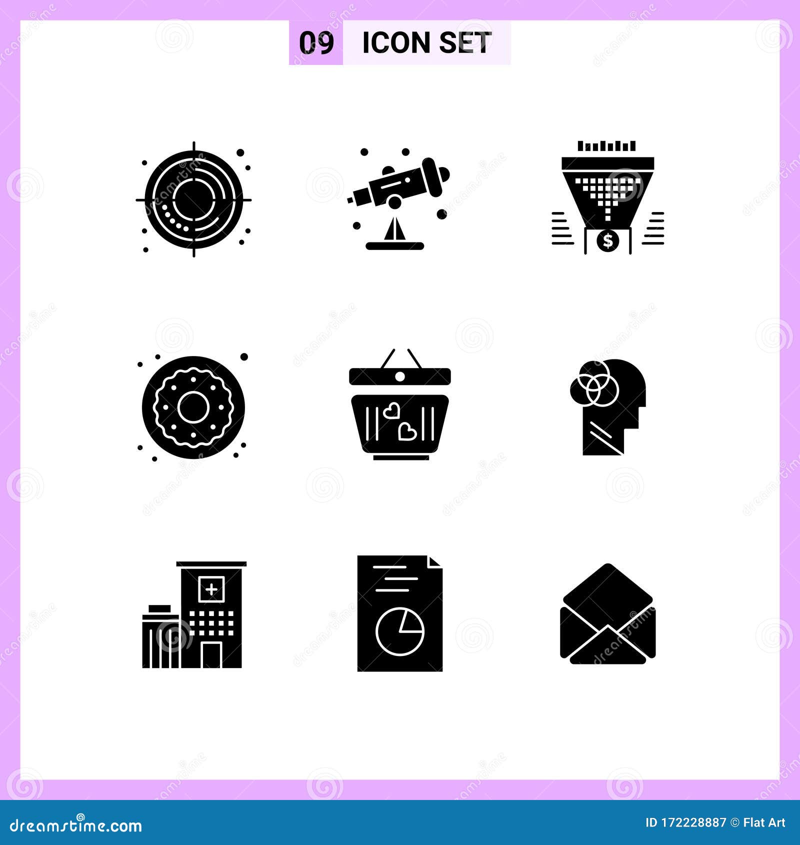 9 Icons in Solid Style. Glyph Symbols on White Background Stock Vector ...