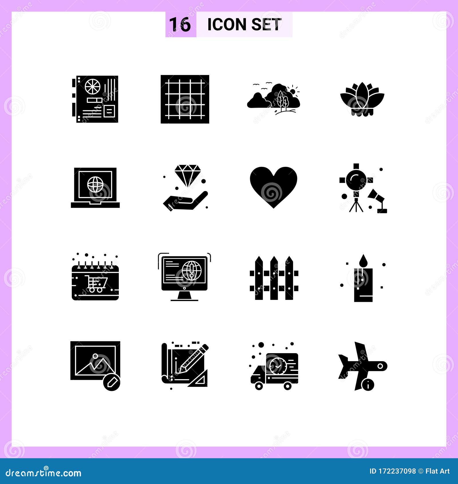 16 Icons in Solid Style. Glyph Symbols on White Background Stock Vector ...
