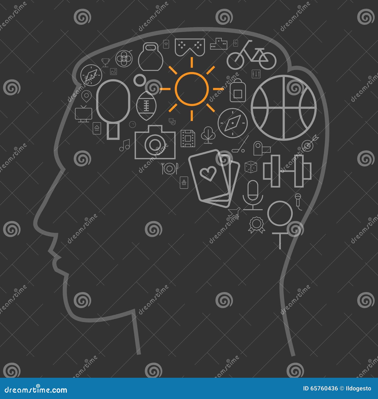 Icons for Sport and Leisure in Human Brain Shape Stock Vector ...