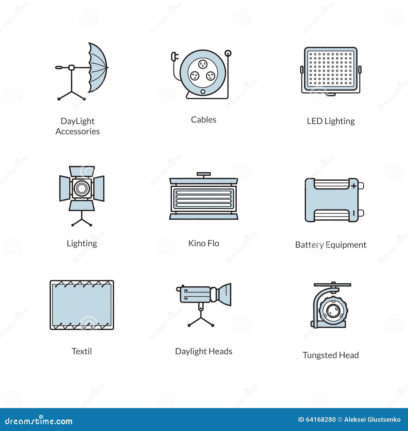 Icons Studio Lighting and Accessories Stock Vector - Illustration of ...