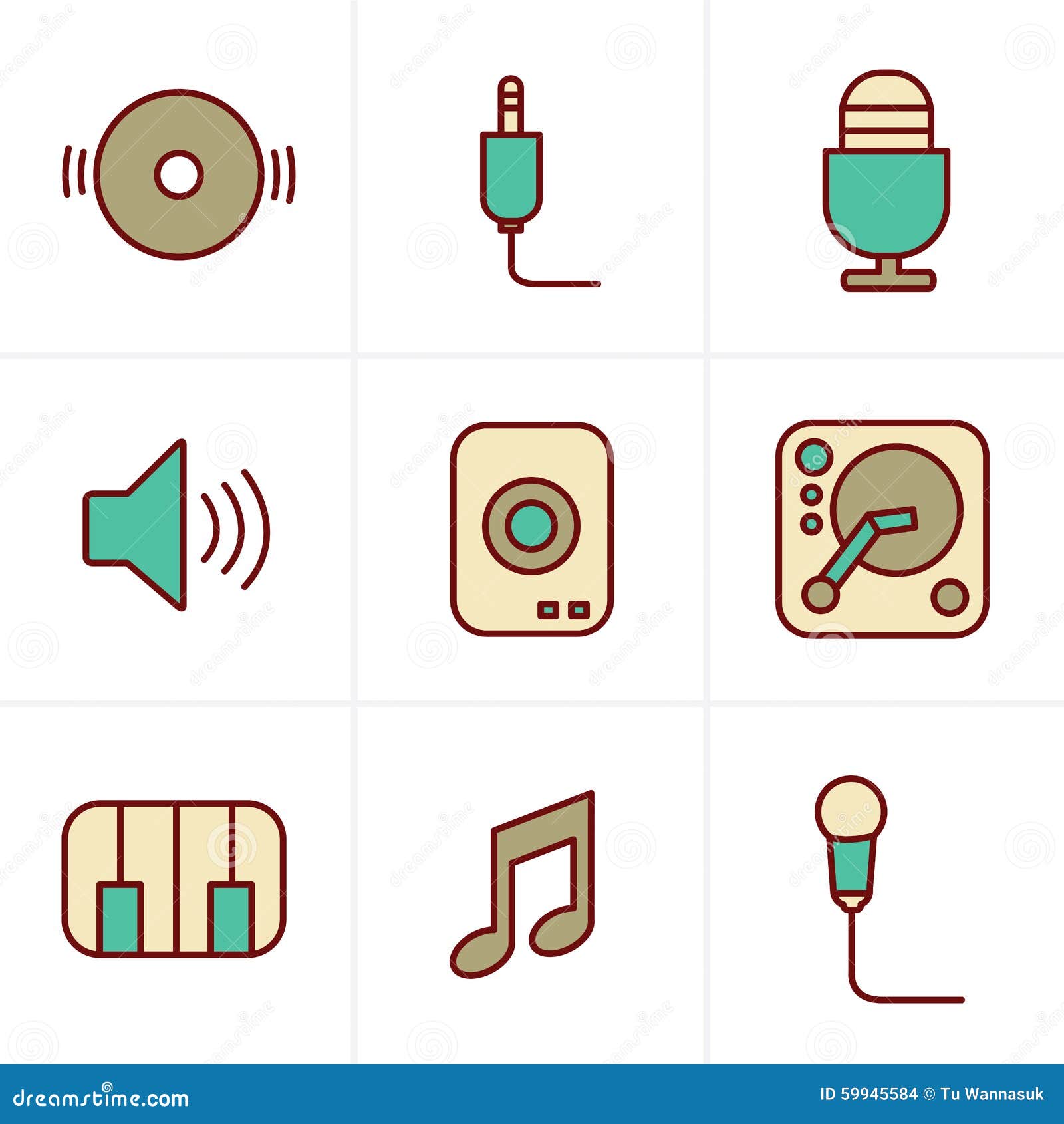 Icons Style Music Icons Set Stock Vector - Illustration of headphone ...