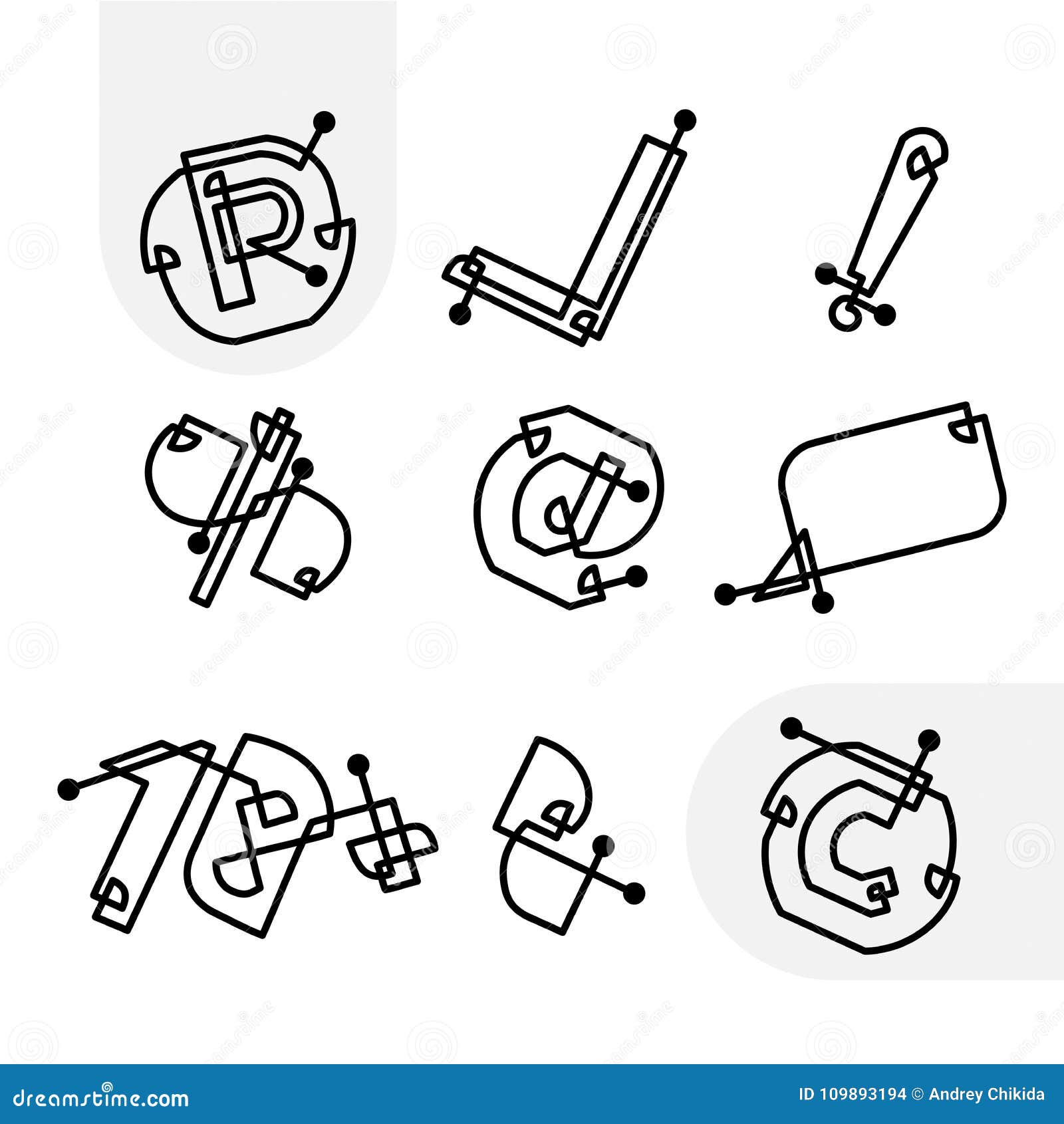 Icons of Stylized Original Decorative Signs are Collected in a Set ...