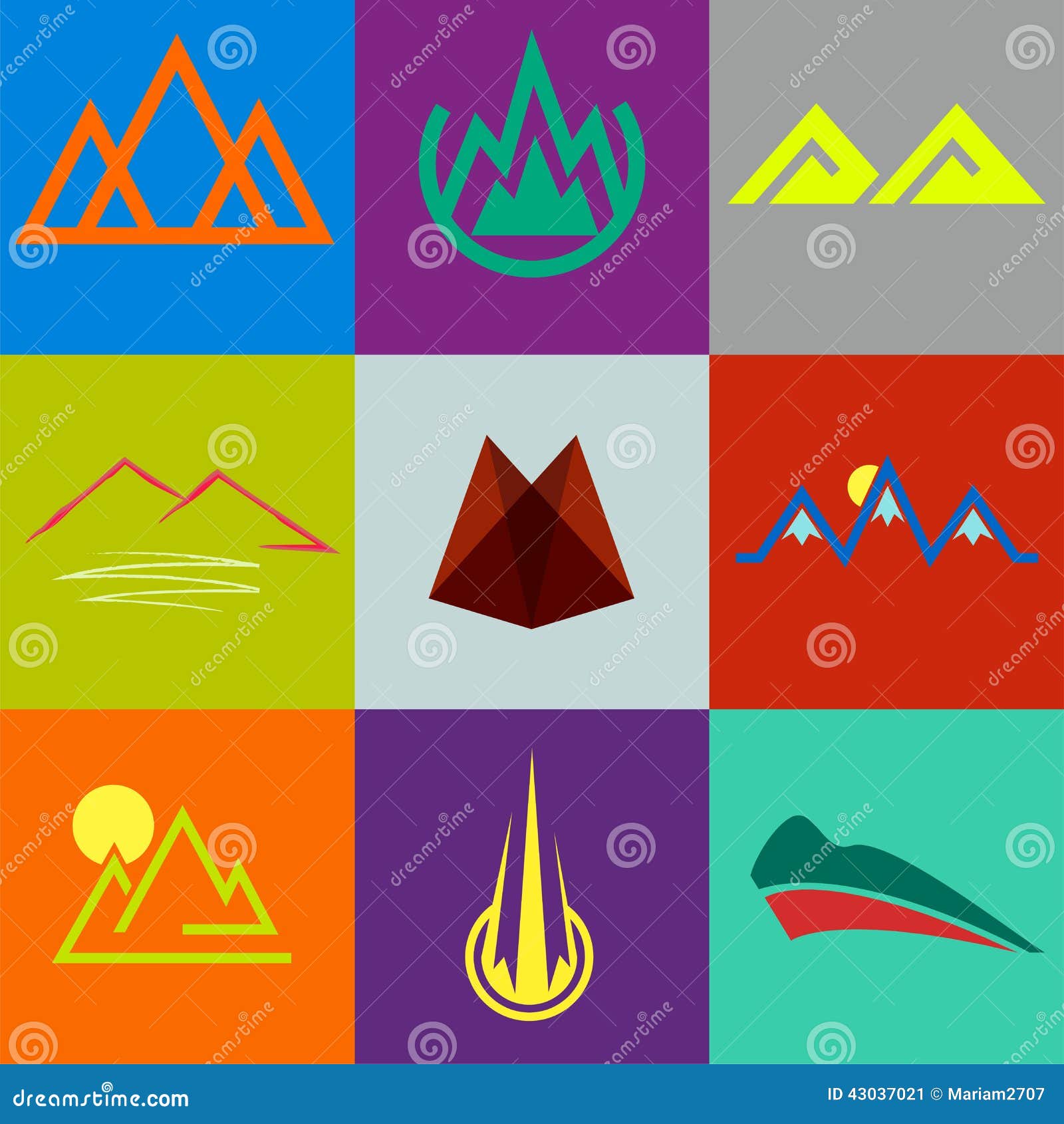 Icons and Symbols in Form of Mountains Stock Vector - Illustration of ...